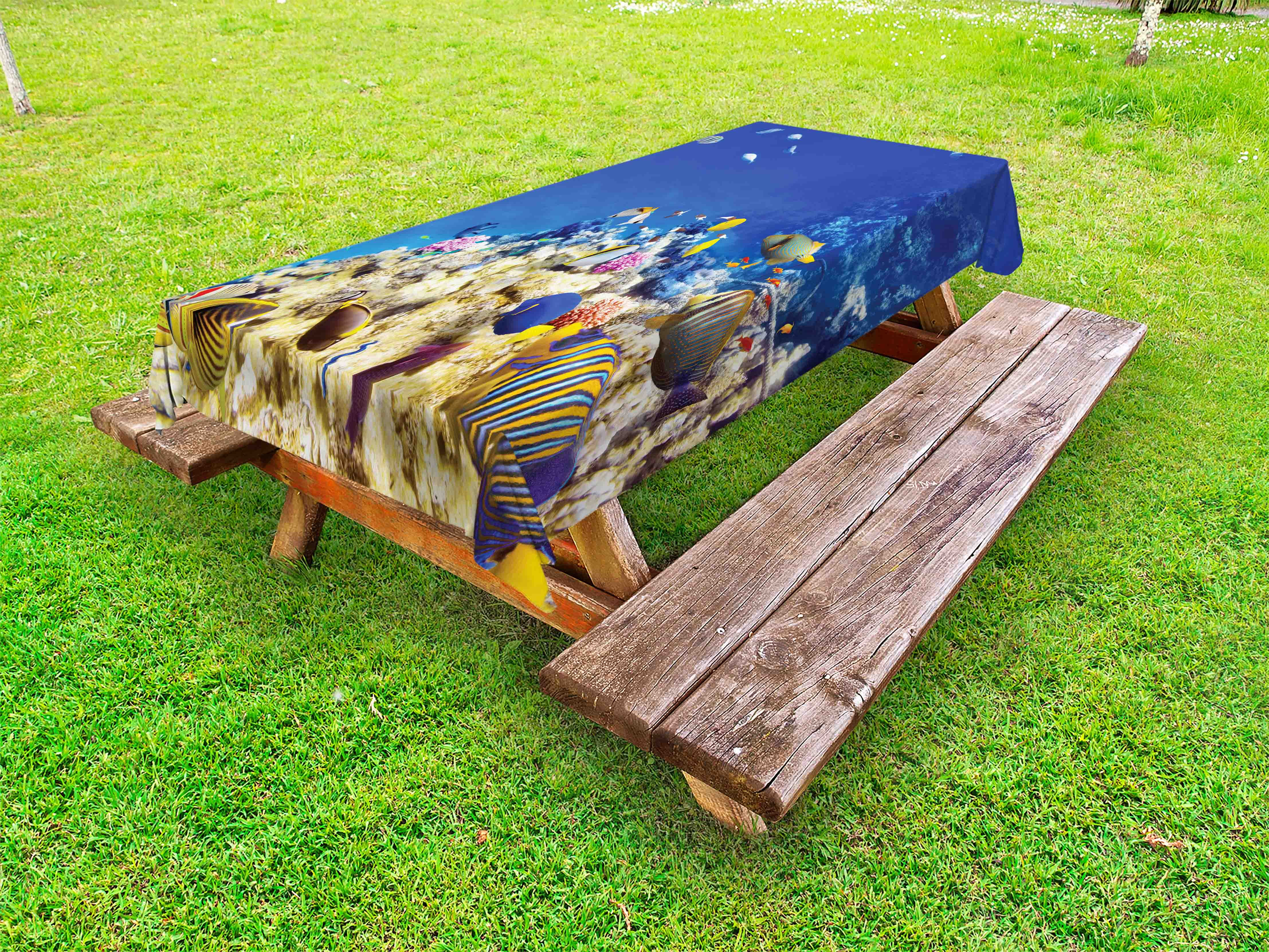 Ocean Outdoor Tablecloth, Underwater Life Wilderness Caribbean Ocean ...