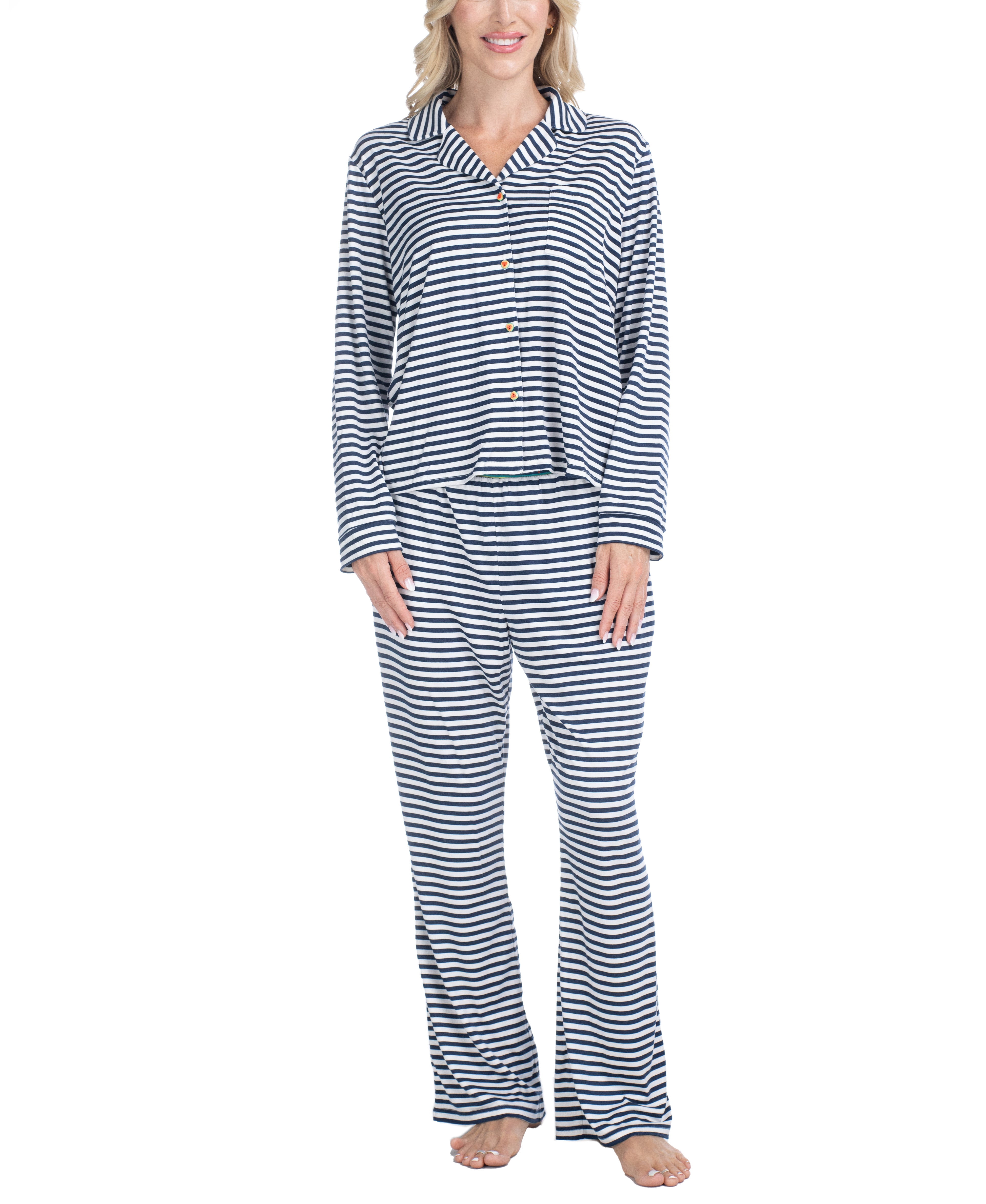 Ocean Pacific All the Vibes Button Down Notch Collar Pajama Set, Blue ...