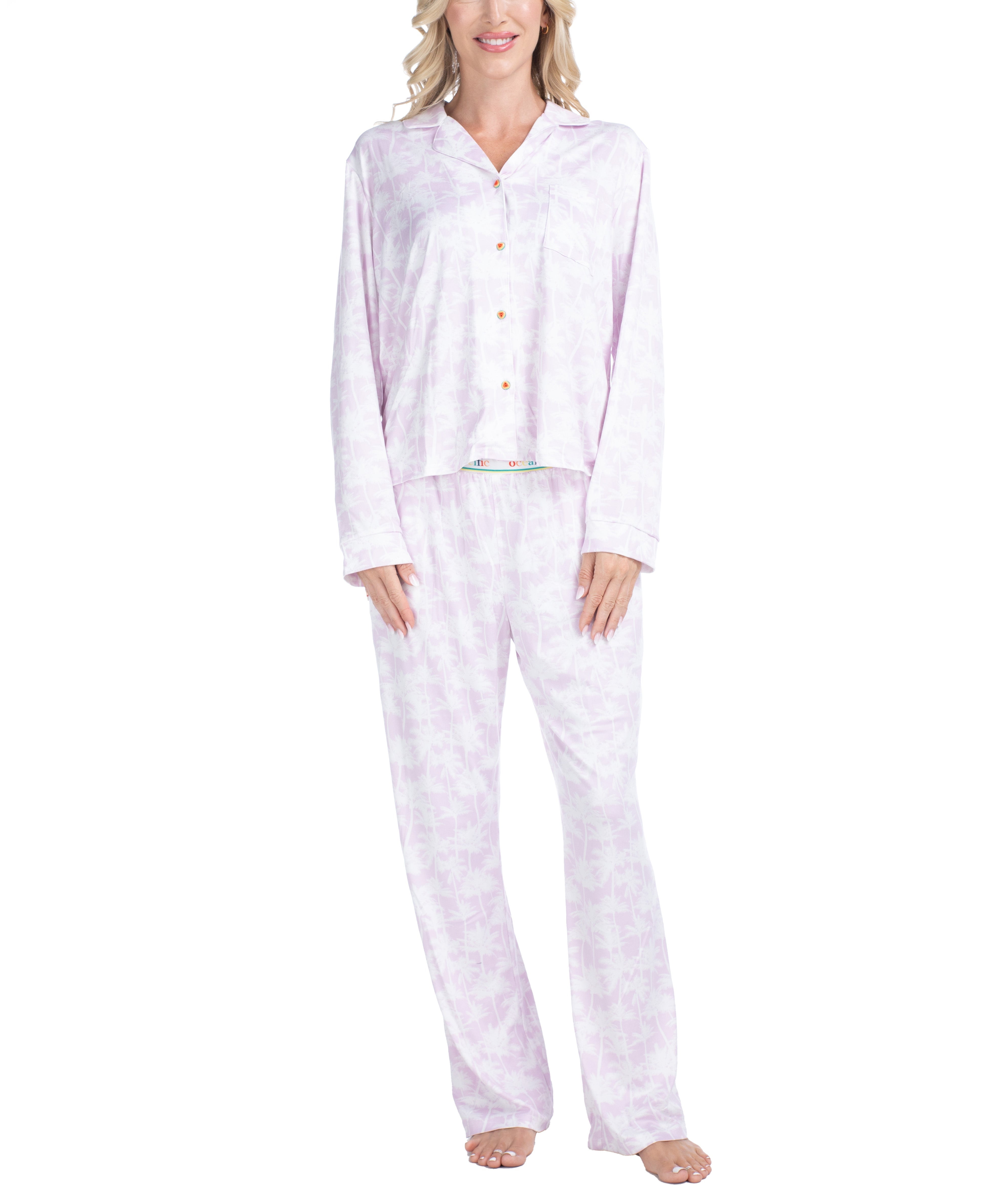 Ocean Pacific Women's All the Vibes Button Down and Notch Collar Pajama ...