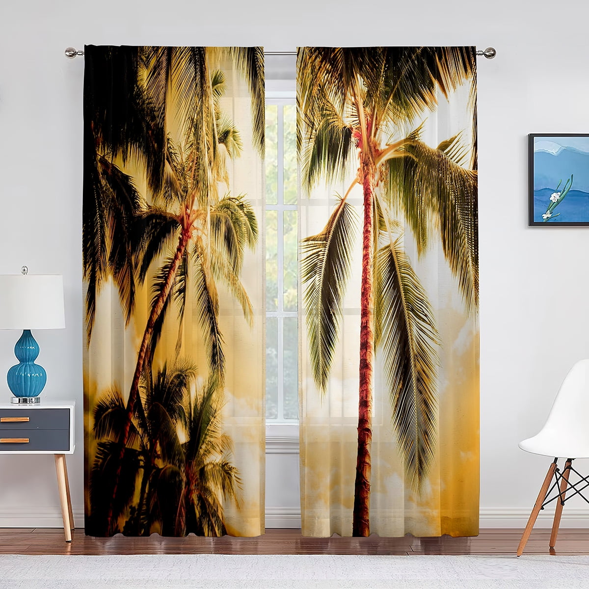 Ocean Palm Trees Beach Summer Seaside Tropical Sheer Curtain for Living ...