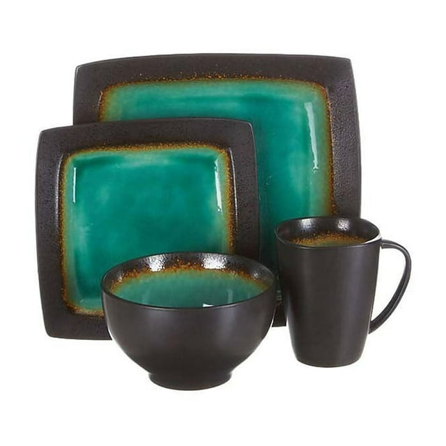 Ocean Paradise 16-Piece Square Reactive Dinnerware Set, Jade - Walmart.com