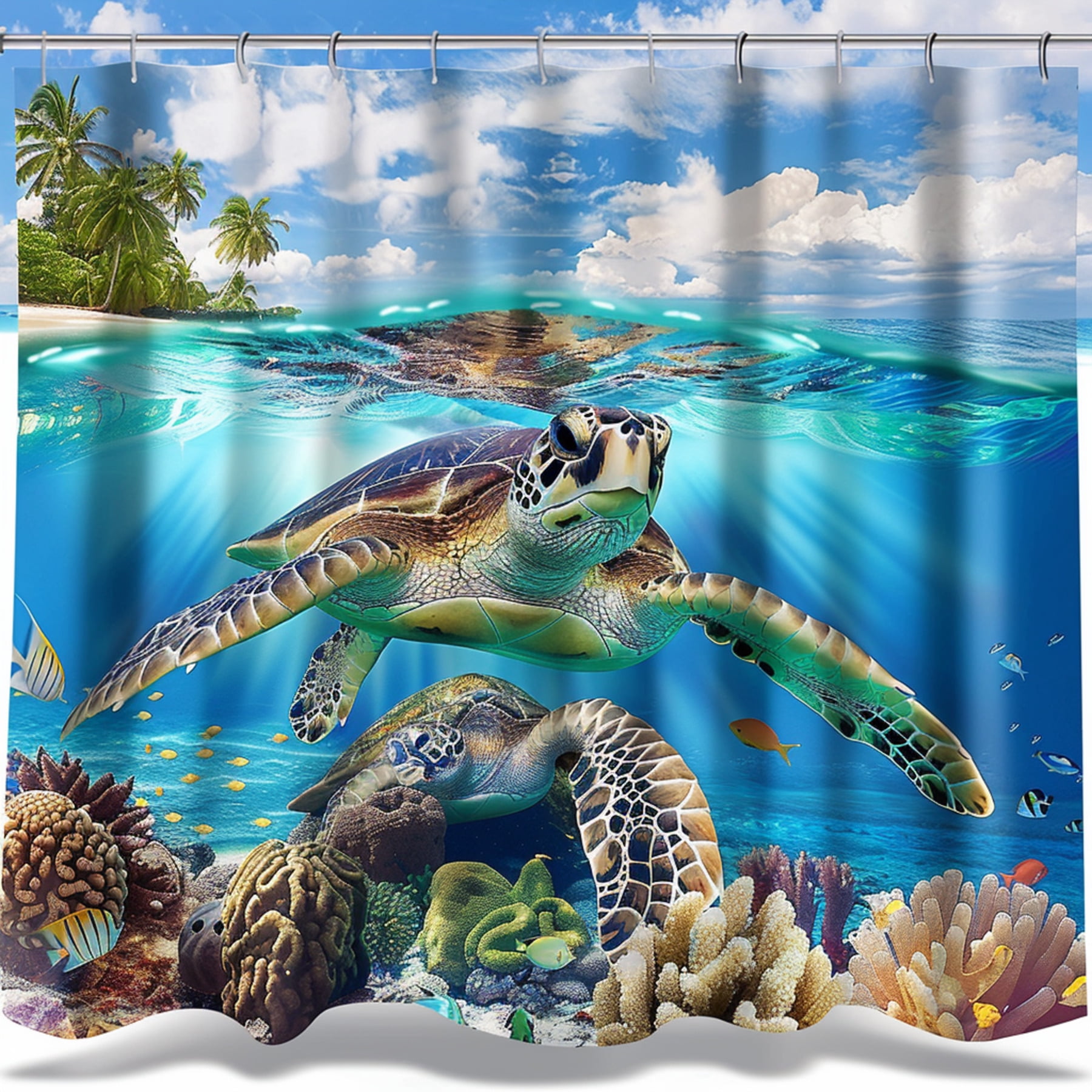 Ocean Paradise Sea Turtle And Coral Reef Shower Curtain Exotic Beach
