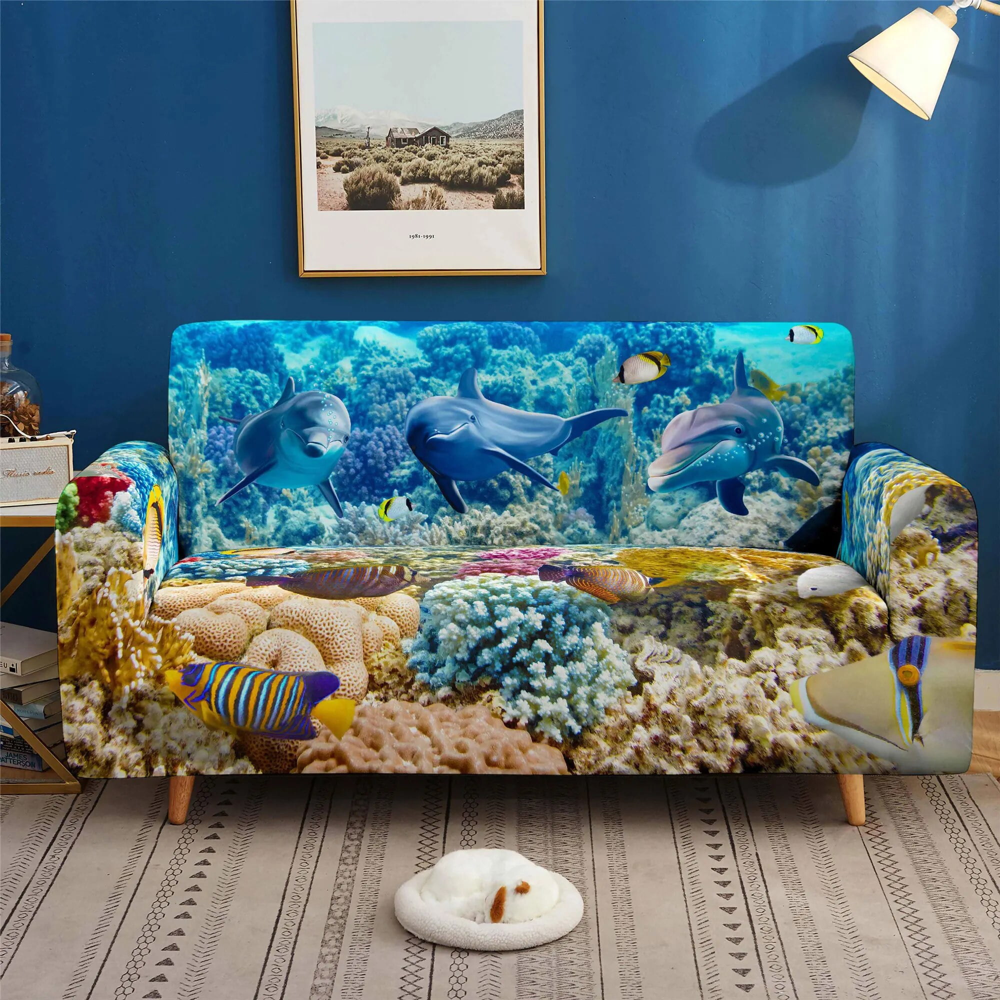 Ocean Park 3D Print Dolphin Sofa Cover Stretch Slipcovers Sectional ...