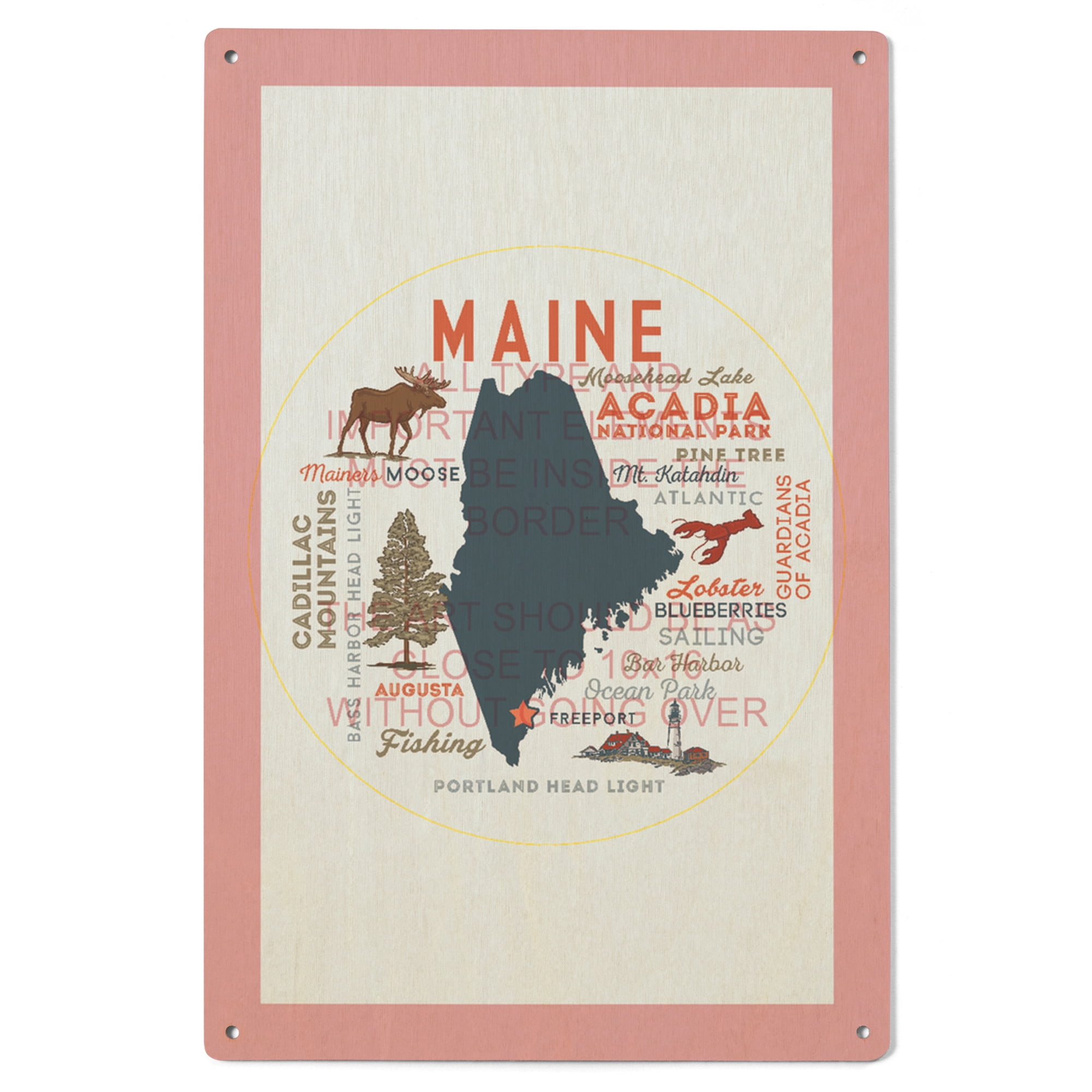Ocean Park, Maine, Typography and Icons, Contour Birch Wood Wall Sign ...