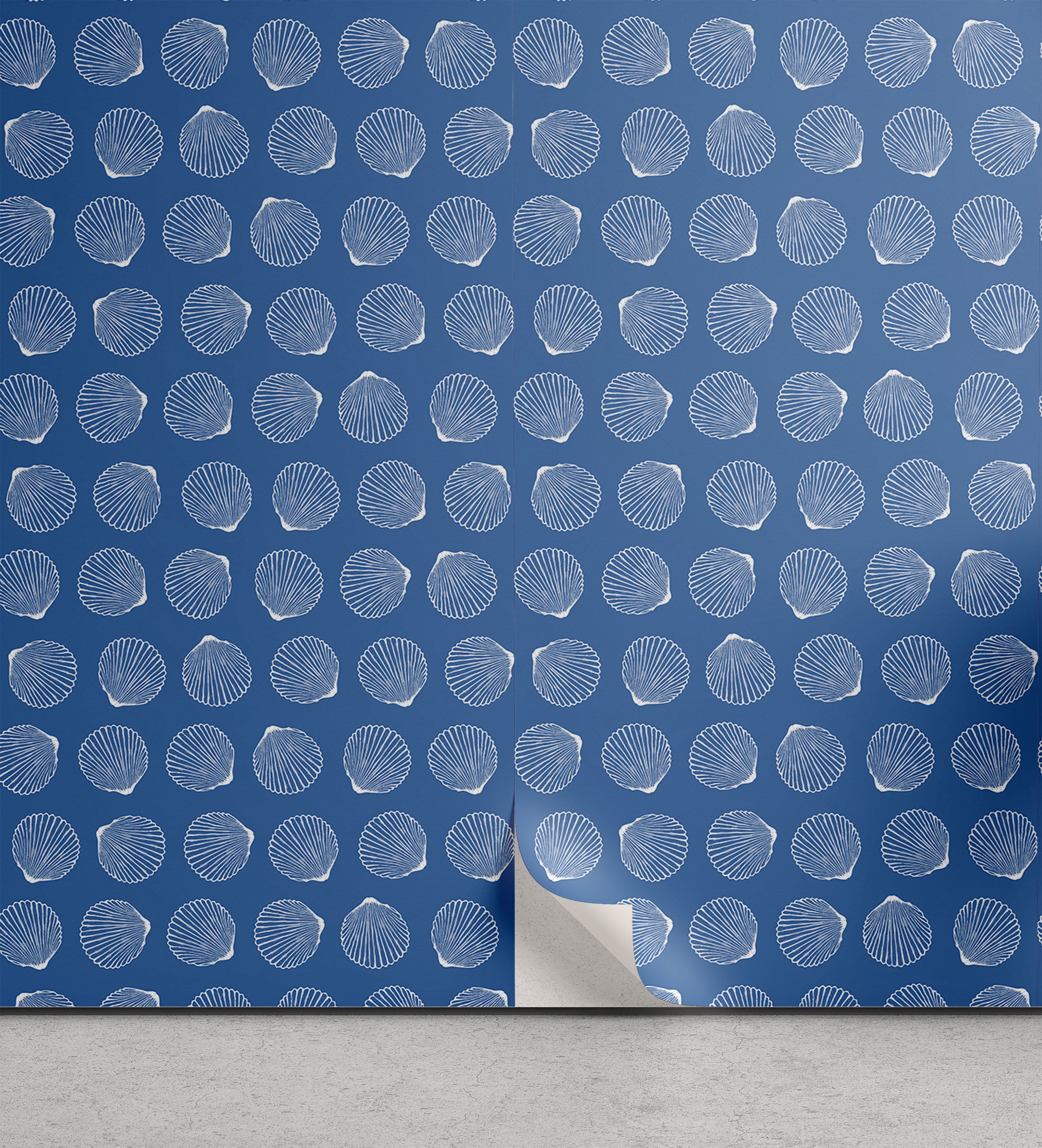 Ocean Peel & Stick Wallpaper, Nautical Theme Underwater Life with Hand Drawn Scalop Shells in ...