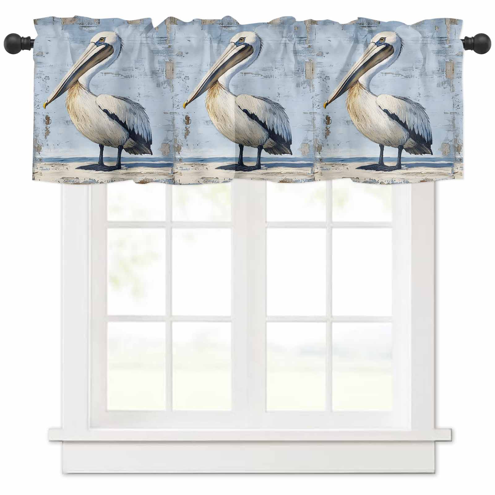 Ocean Pelican Valances for Windows Farmhouse Kitchen Curtains Valances ...