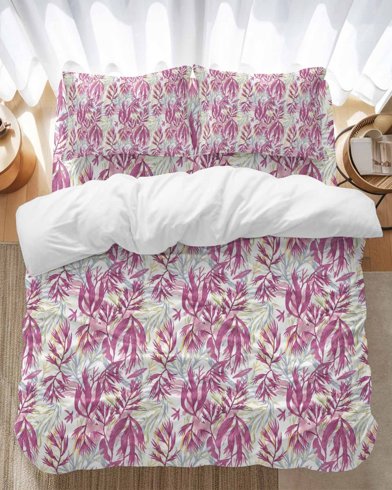 Ocean Plant Bedding Duvet Cover Set Full Size 4 Pieces Watercolor Red ...