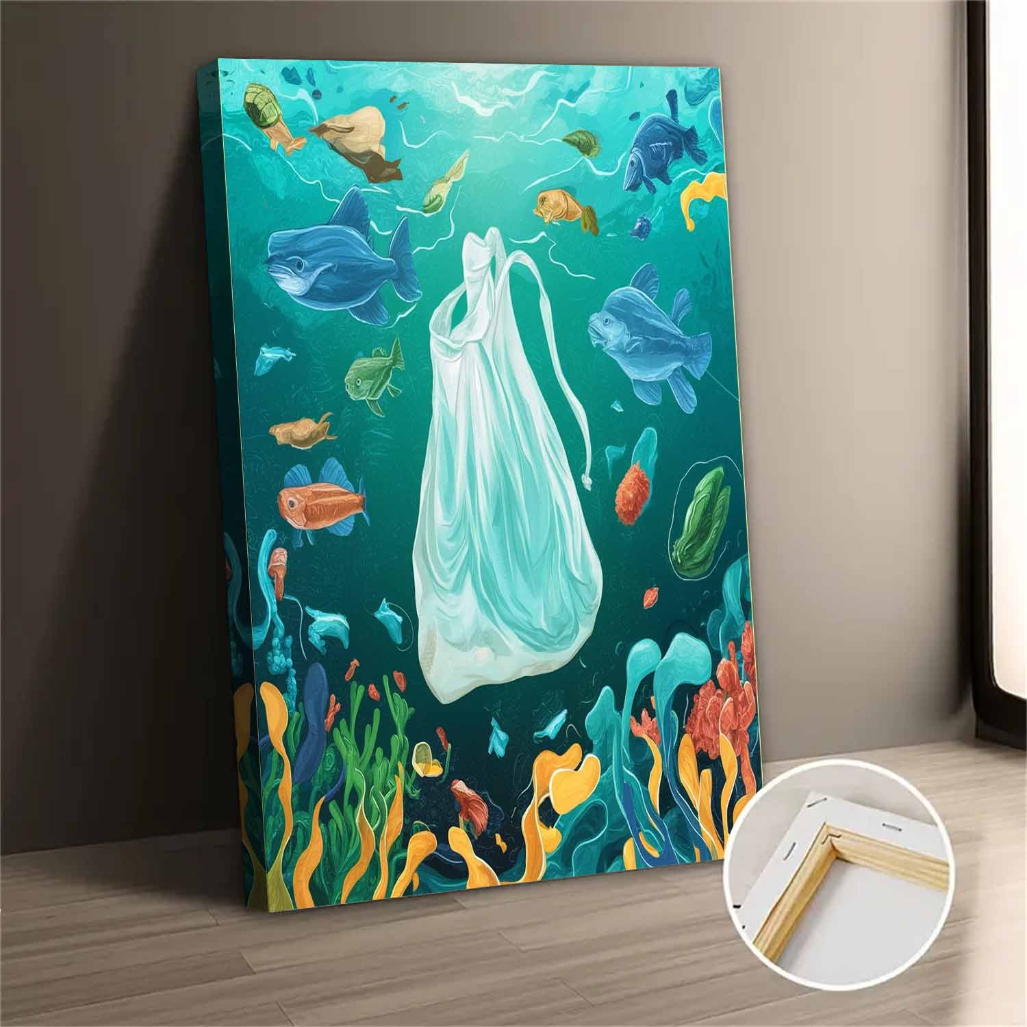 Ocean Plastic Pollution Canvas Wall Art - Walmart.com