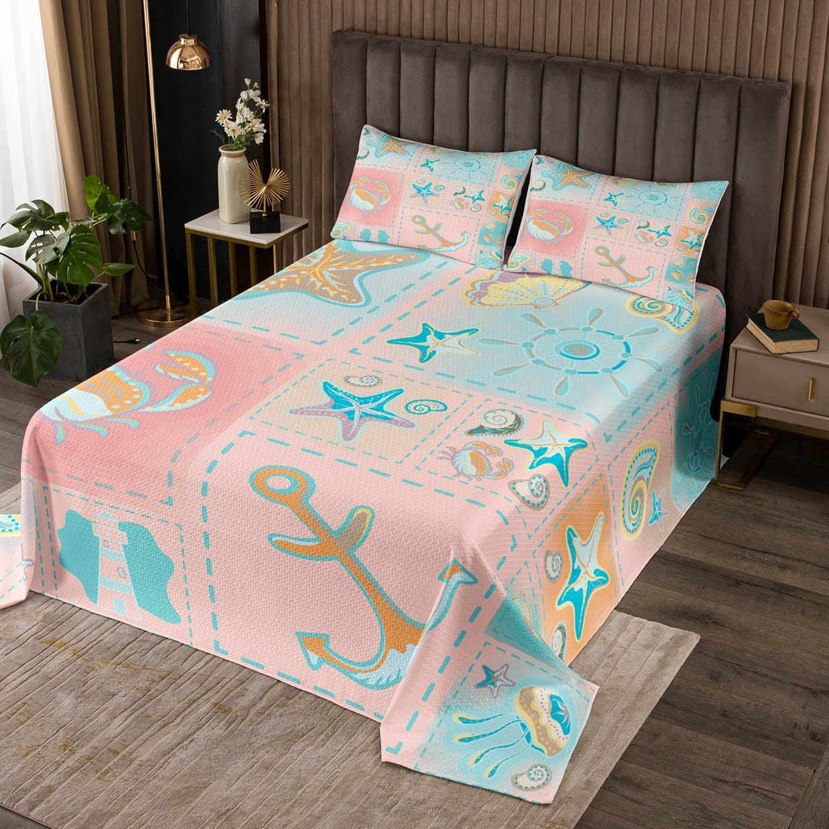 Ocean Quilt Set King Crab Jellyfish Patchwork Bedspread Set for Boys ...