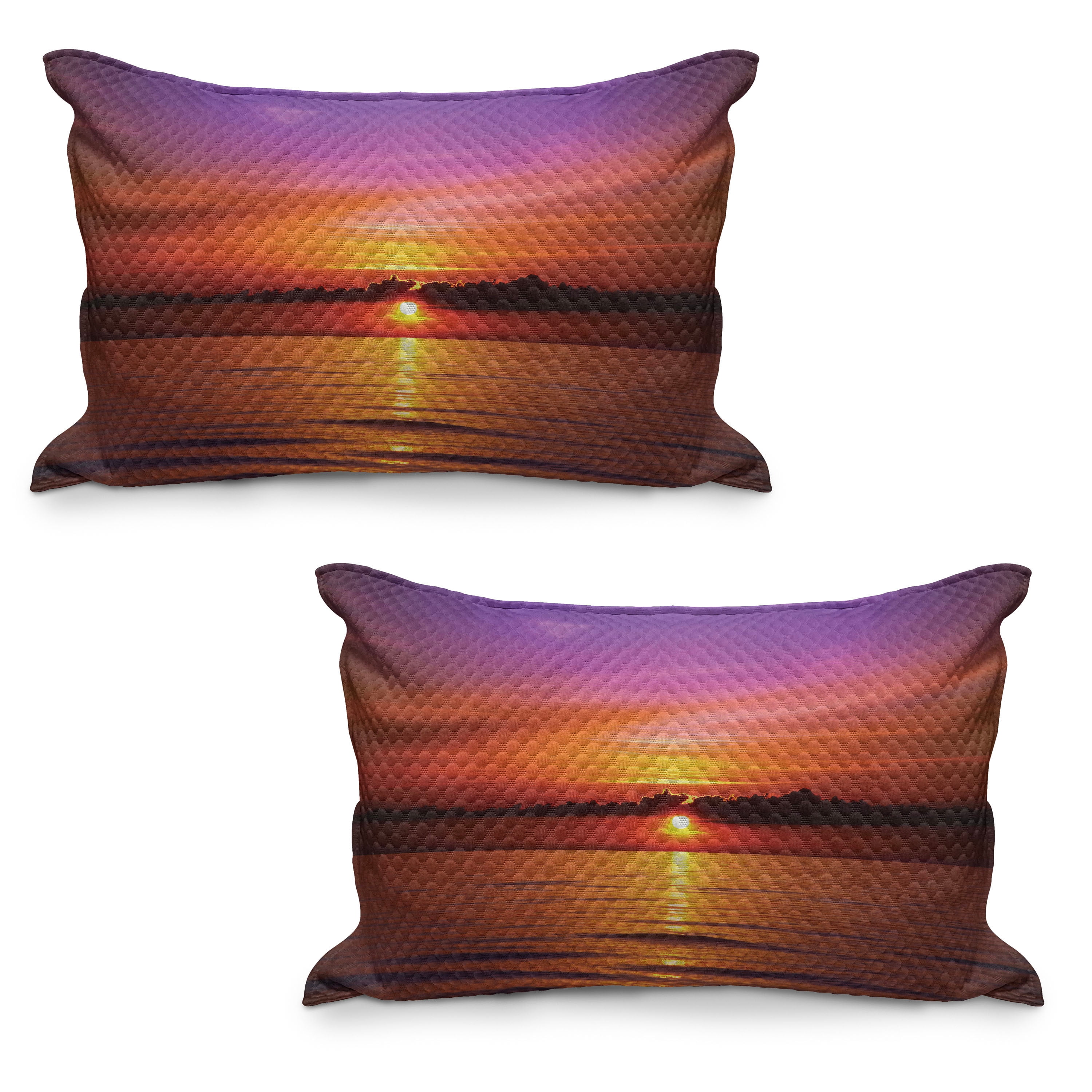 Ocean Quilted Pillowcover Set of 2, Romantic Sunset on the Beach Sun ...