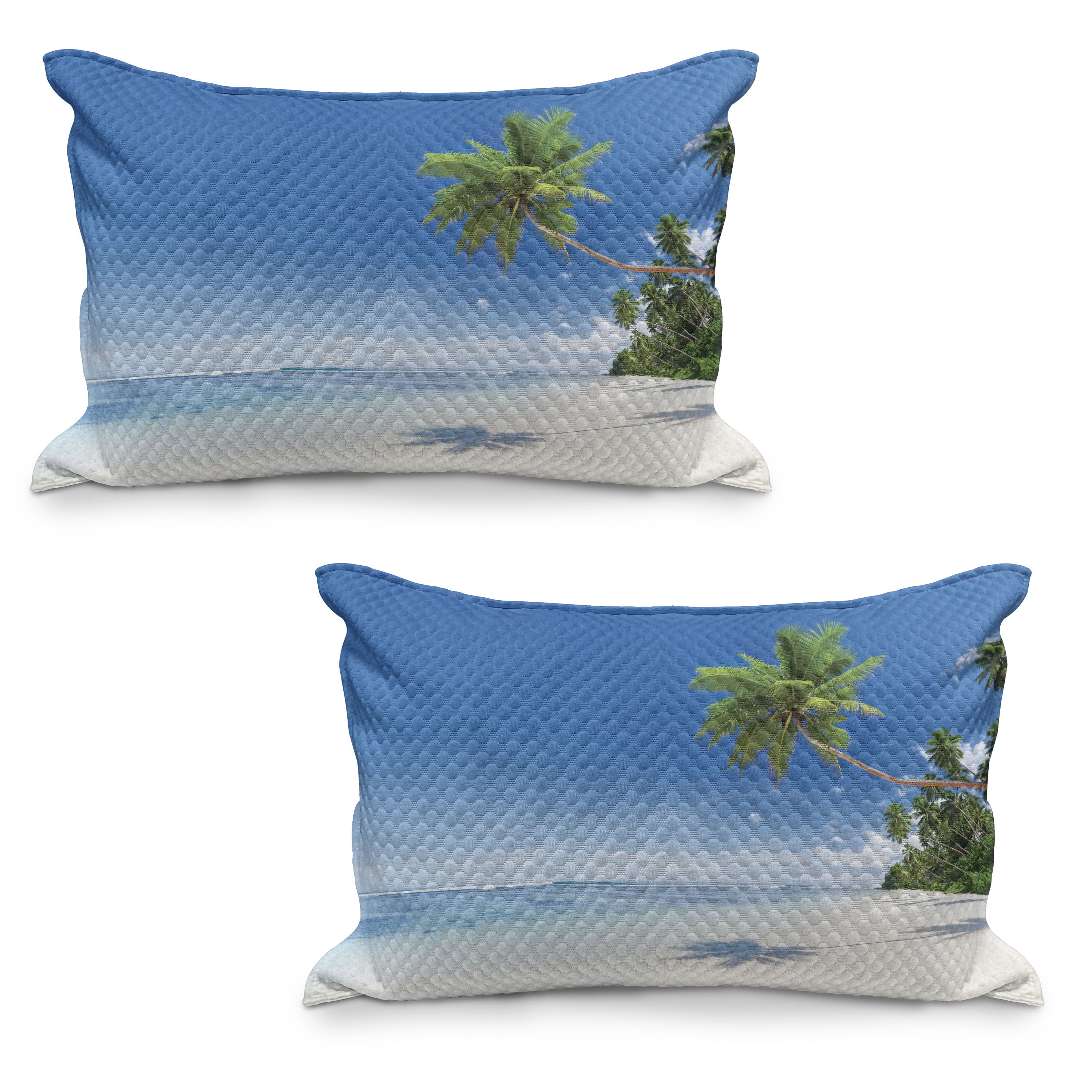 Ocean Quilted Pillowcover Set of 2, Tropical Beach with Palm Trees in ...