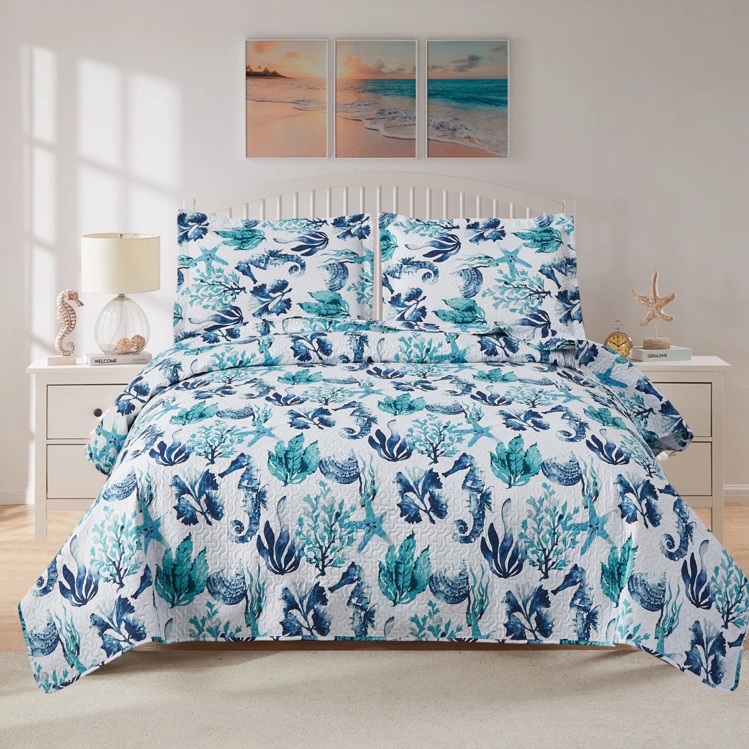 Kebury Ocean Quilts Bedding Set King Size Lightweight Patchwork Coastal ...