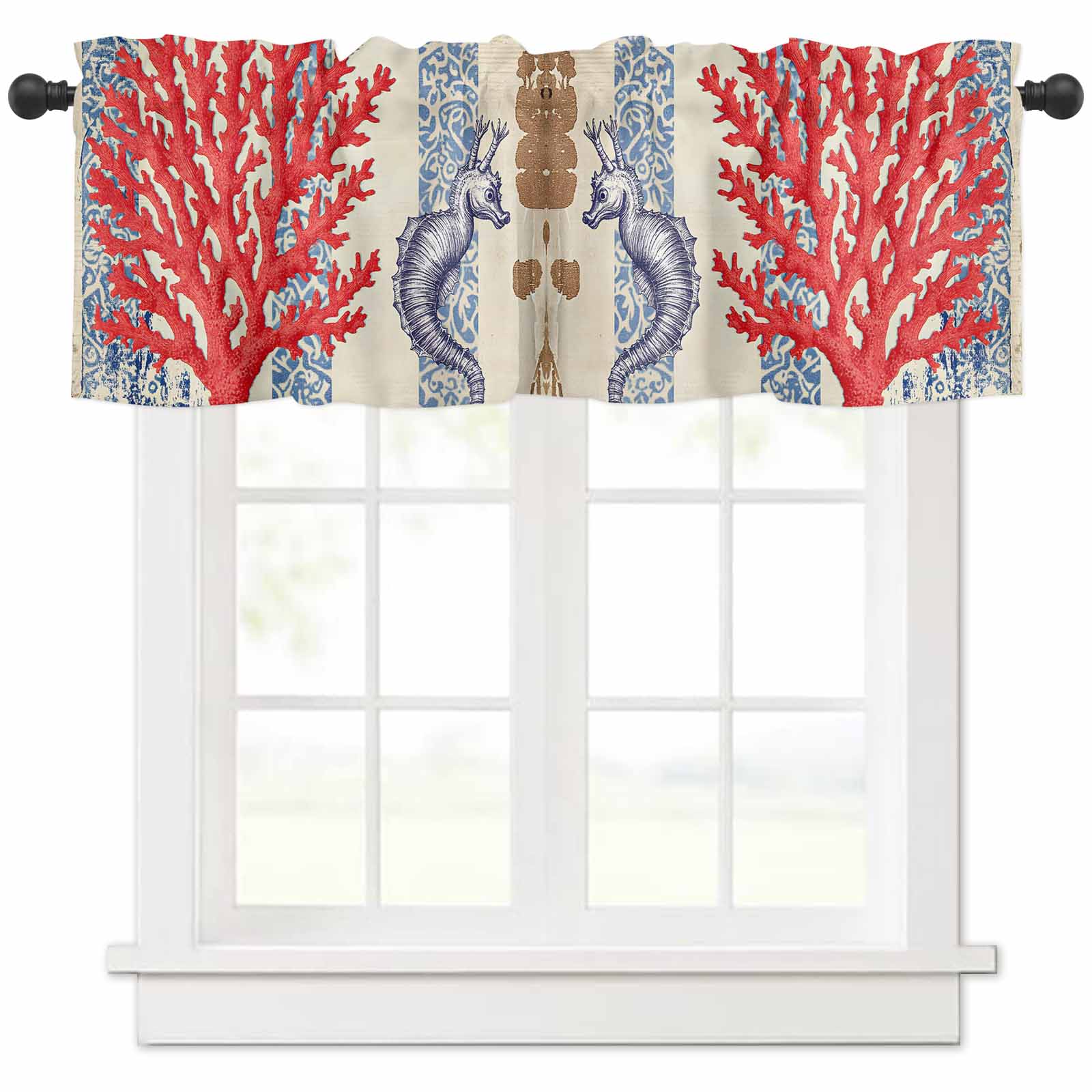Ocean Red Coral Valances for Windows Farmhouse Kitchen Curtains ...