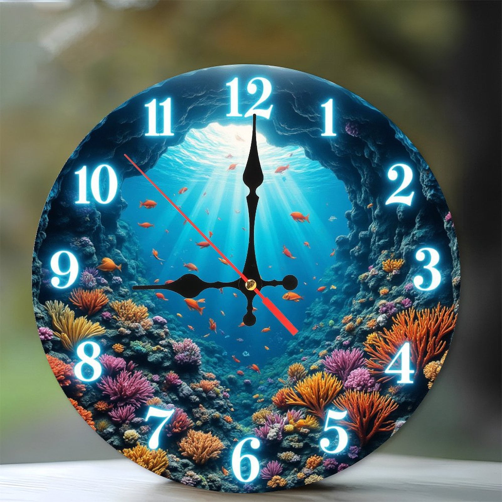 Ocean Reef Coral Fish Wall Clock Underwater Scene Home Decor 10-Inch ...