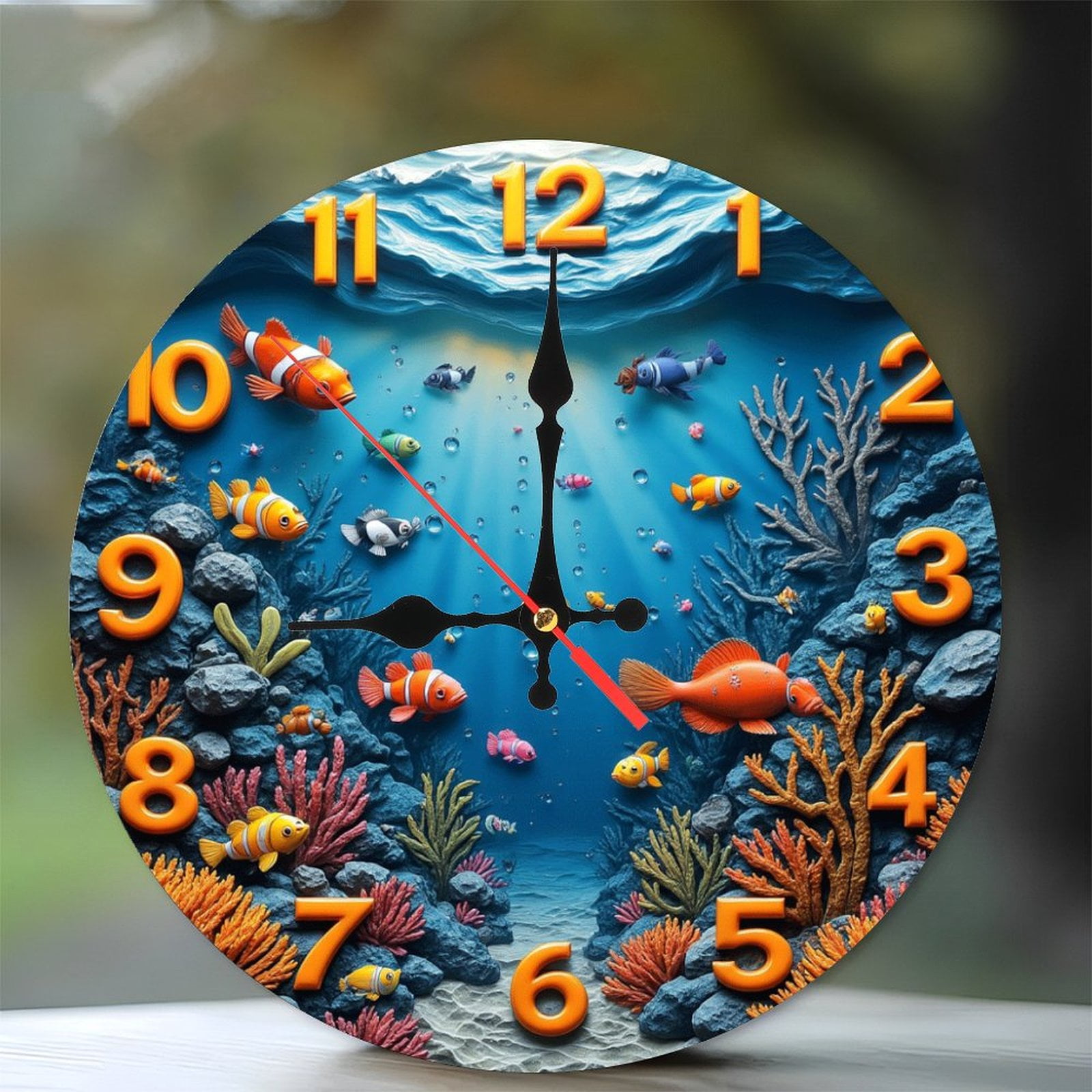 Ocean Reef Fish Wall Clock Decor Art 10-Inch Silent Wooden Wall Clock ...