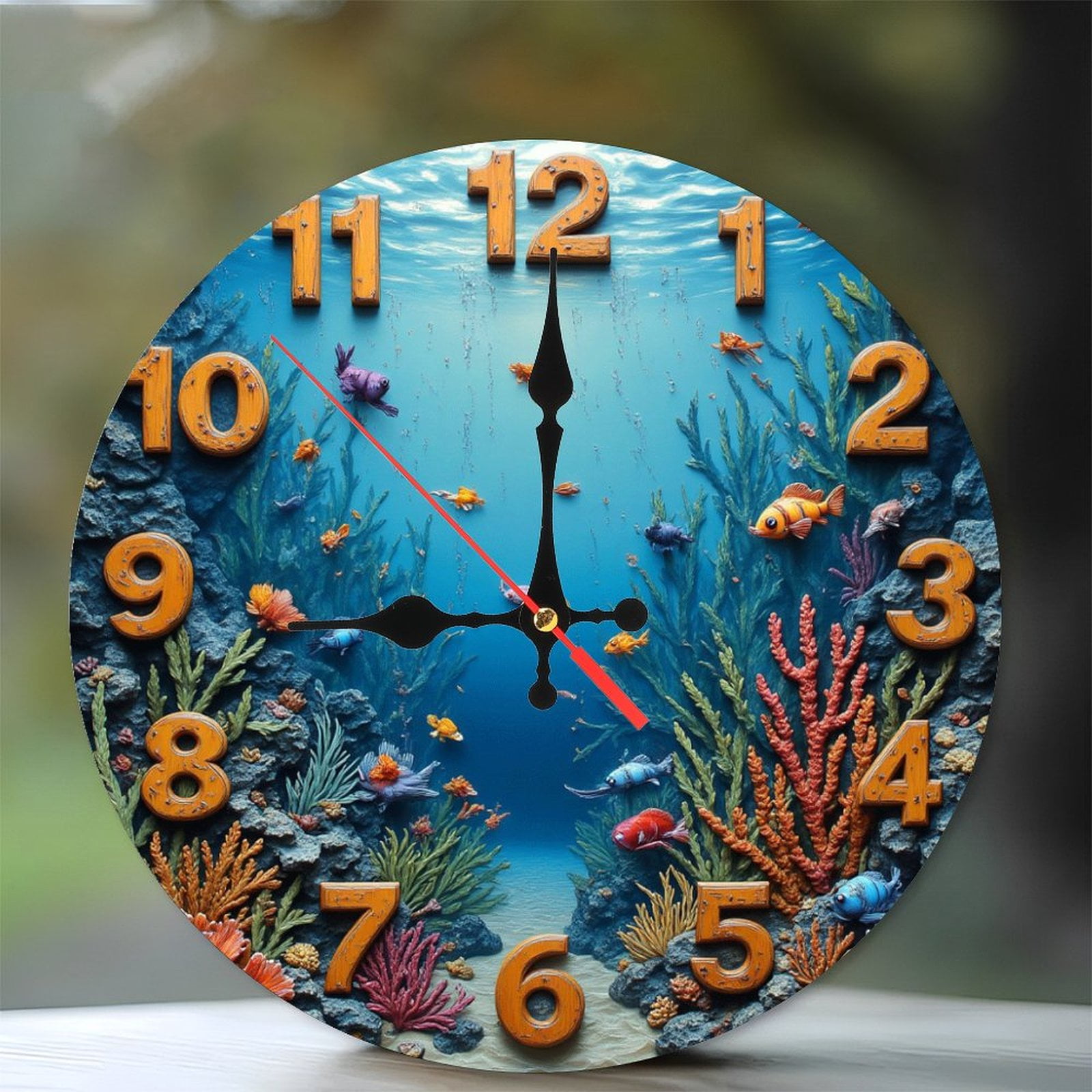 Ocean Reef Fish Wall Clock Underwater Decor 10-Inch Silent Wooden Wall ...