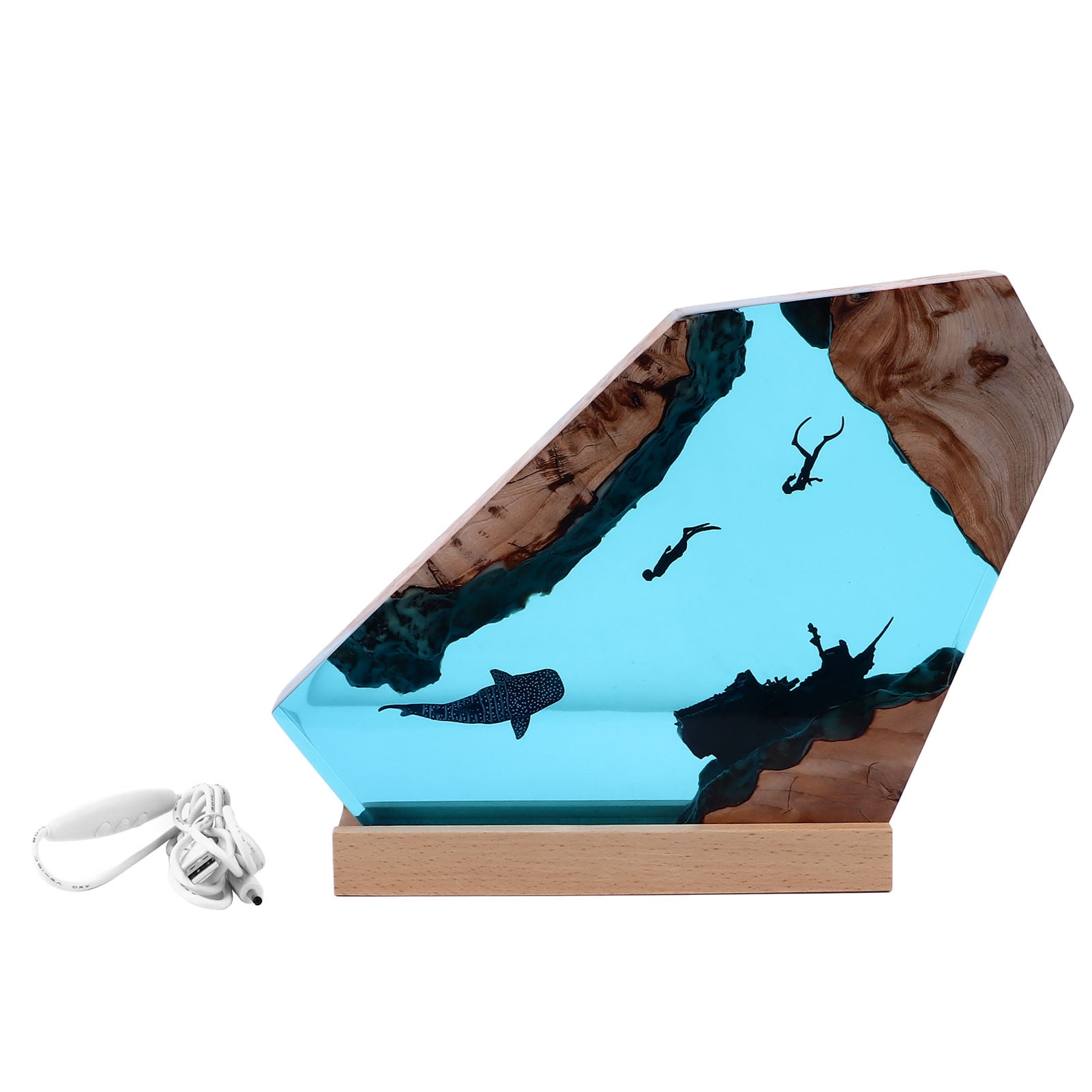 Ocean Resin Night Light, Handmade Diver Pattern LED Desk Art, 12 Inch ...