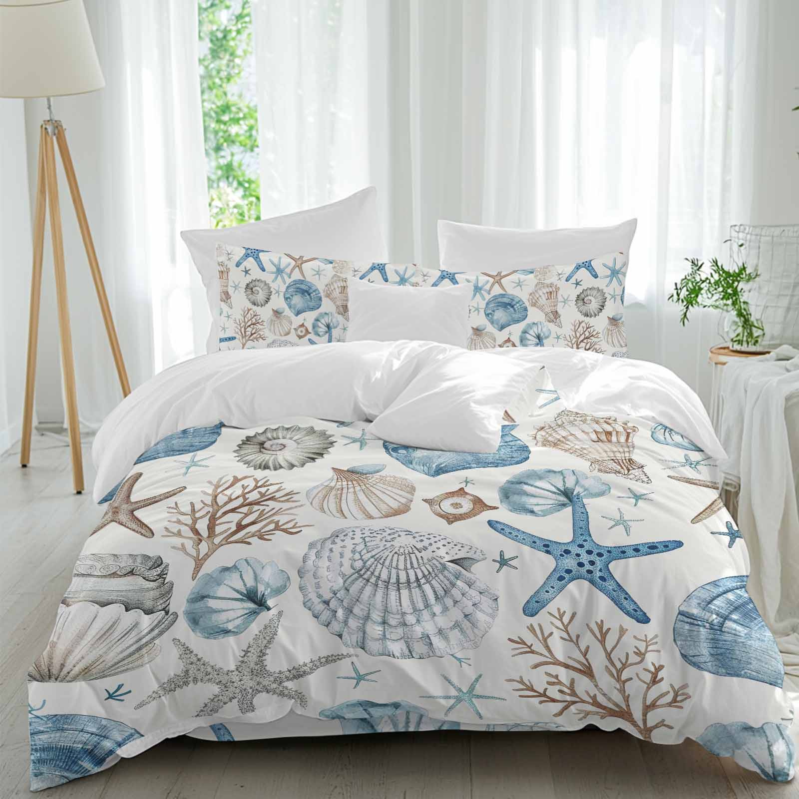 Ocean Retro Duvet Cover Set Full Size Shell Anchor Starfish Coral ...