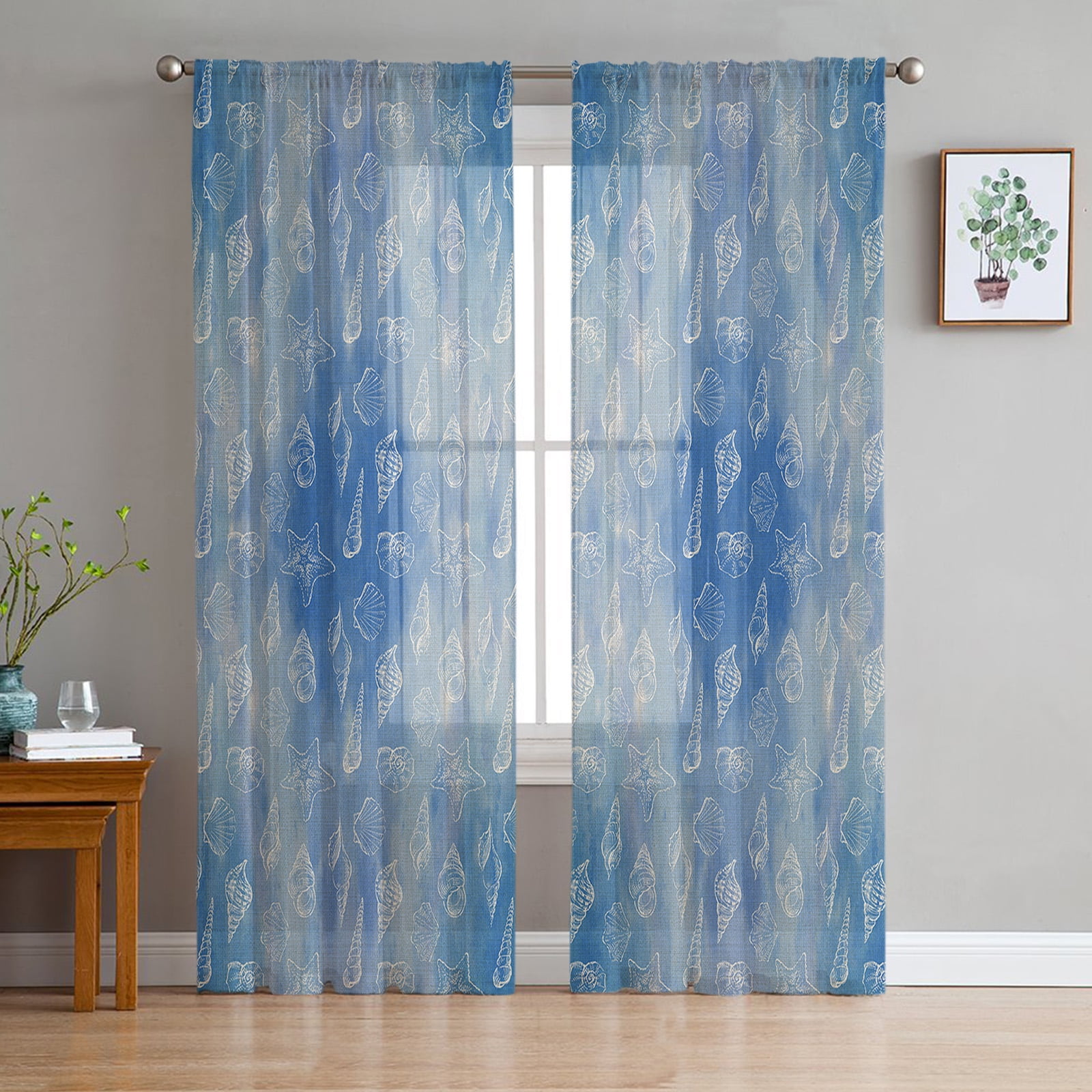 Ocean Retro Star Sea Grass Shell TextureTulle Curtains ration Modern ...