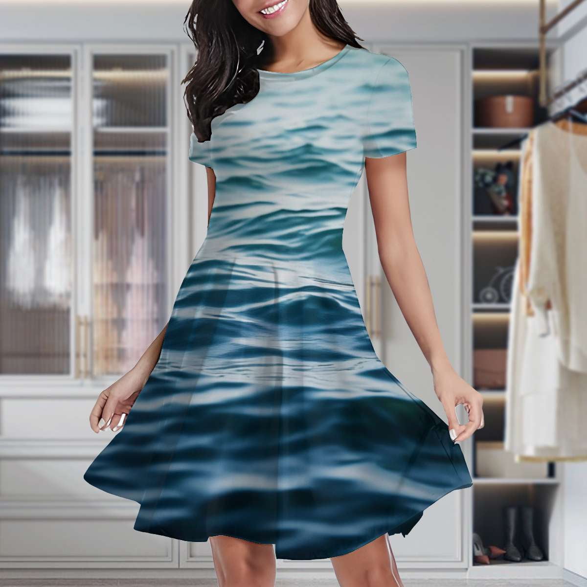 Ocean Ripple Texture Women's Classic Swing Skater Dress Casual Work ...