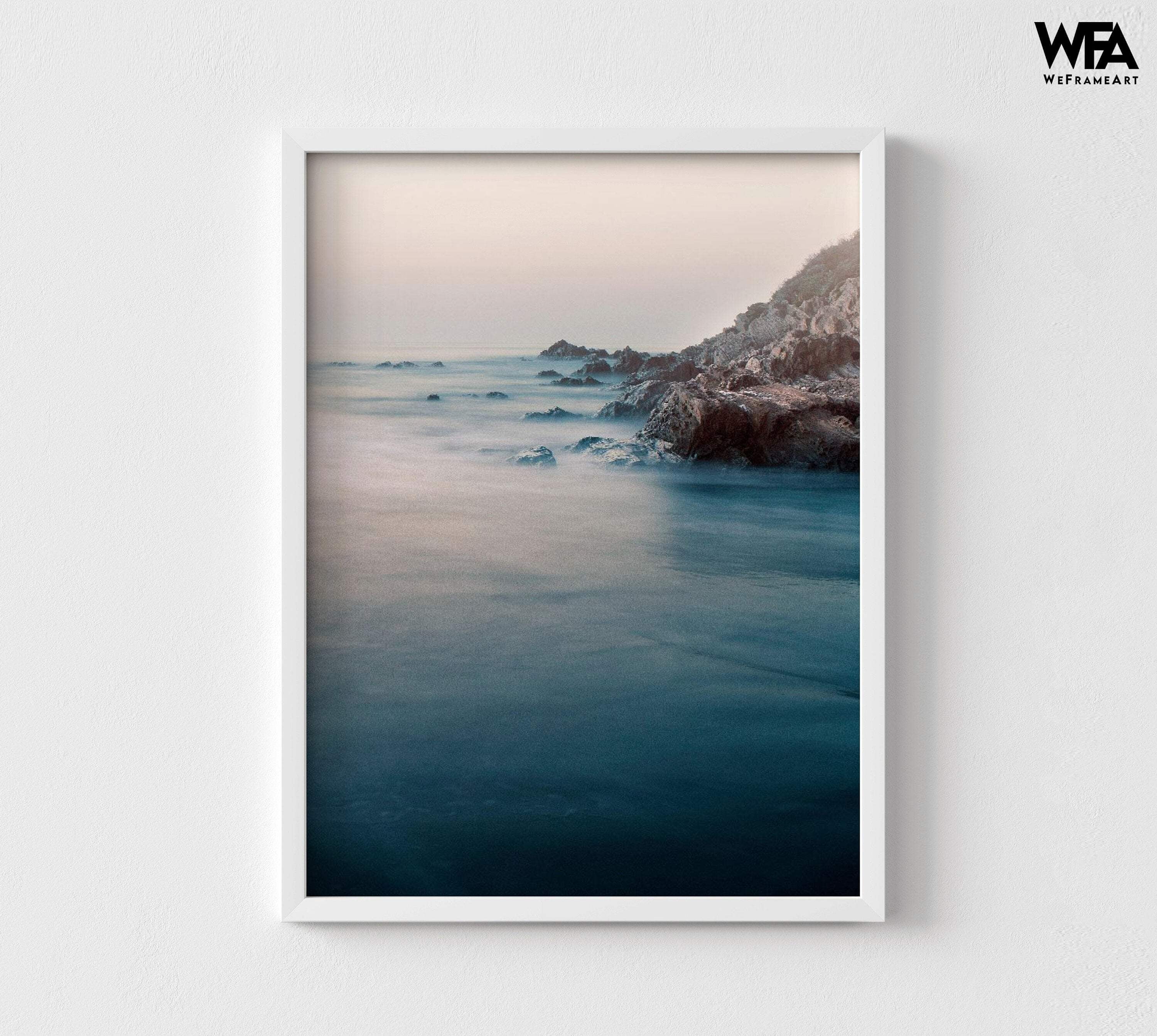 Ocean Rocks Photo, Framed Seaside Prints, Beach Photography Print, Blue ...
