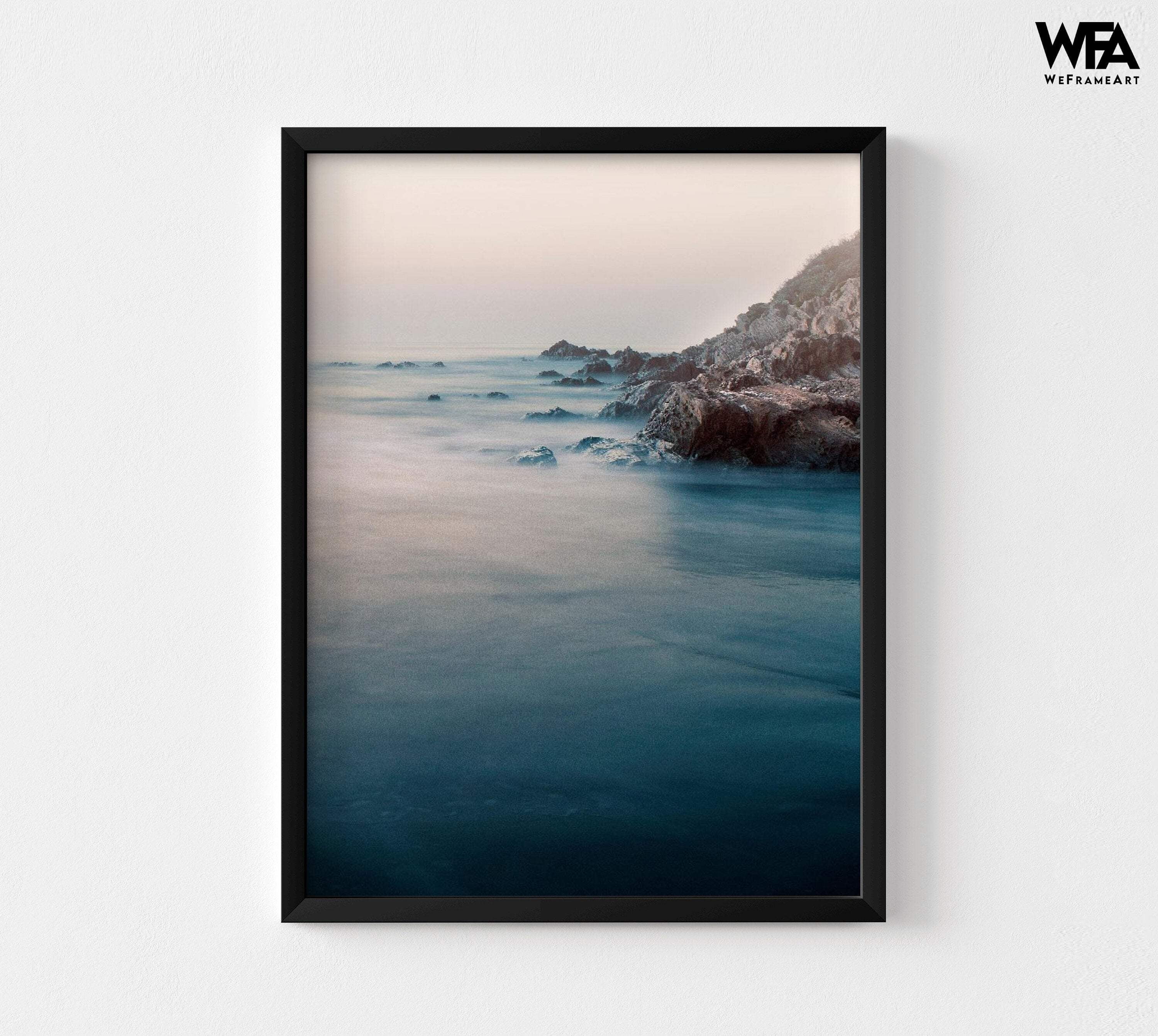 Ocean Rocks Photo, Framed Seaside Prints, Beach Photography Print, Blue ...