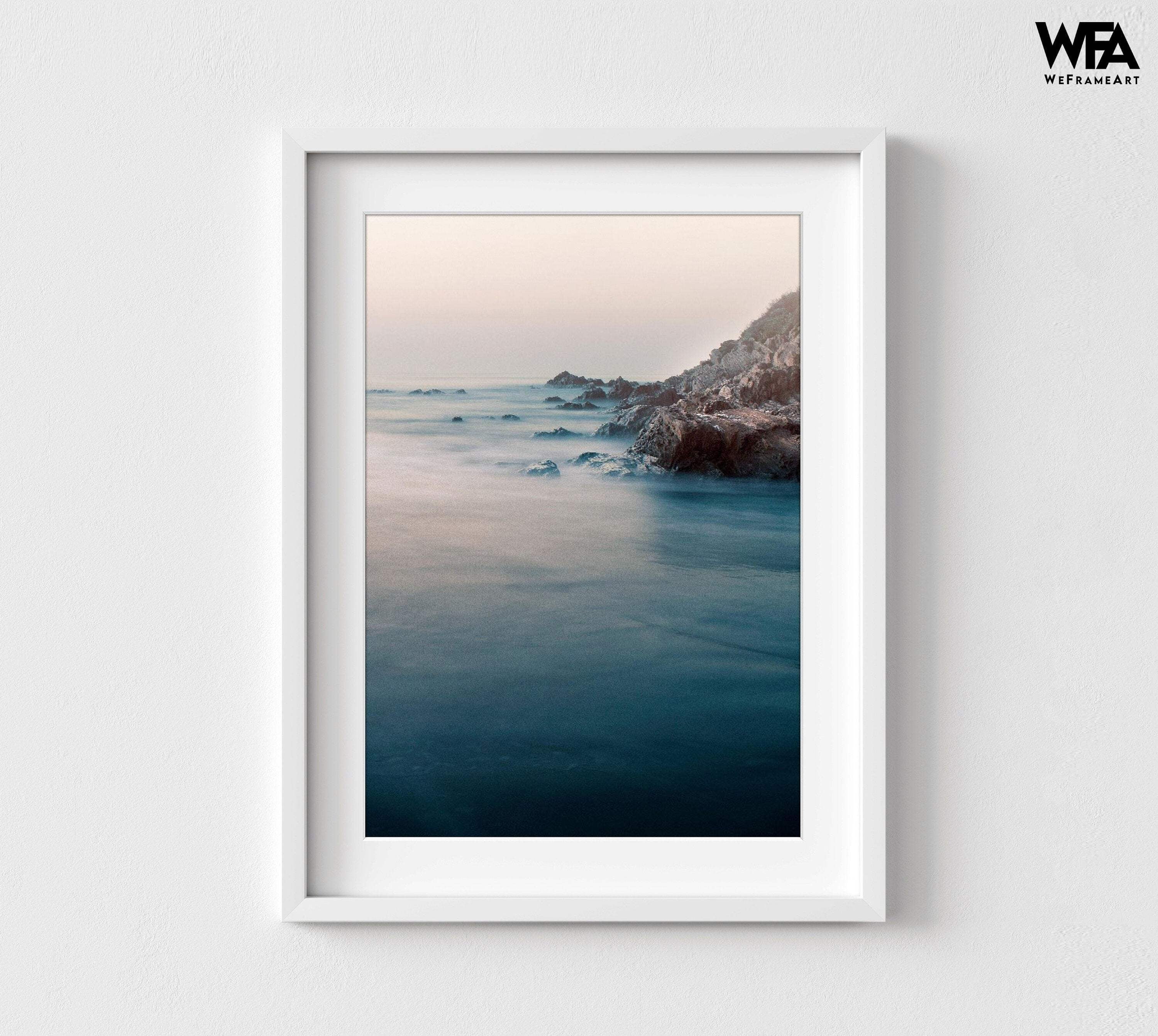 Ocean Rocks Photo, Framed Seaside Prints, Beach Photography Print, Blue ...