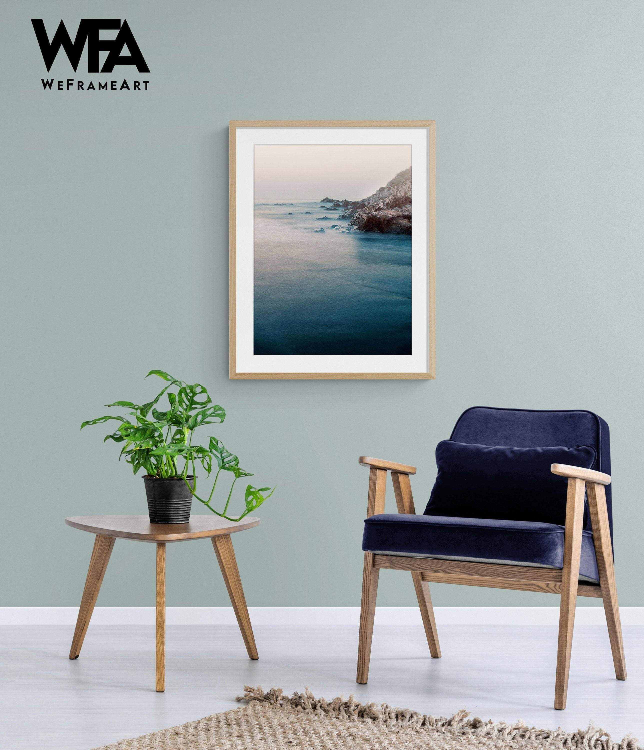 Ocean Rocks Photo, Framed Seaside Prints, Beach Photography Print, Blue ...