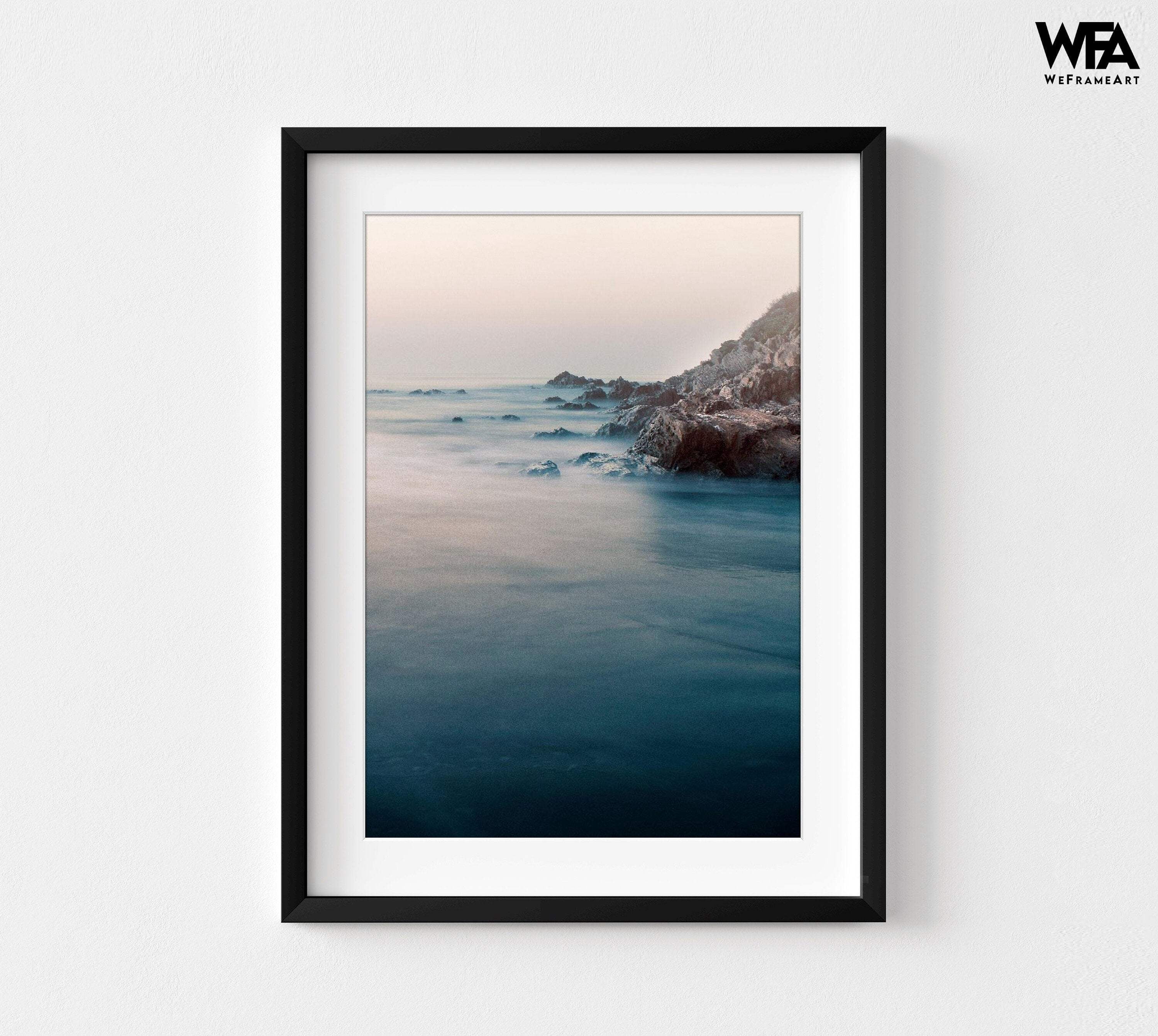 Ocean Rocks Photo, Framed Seaside Prints, Beach Photography Print, Blue ...