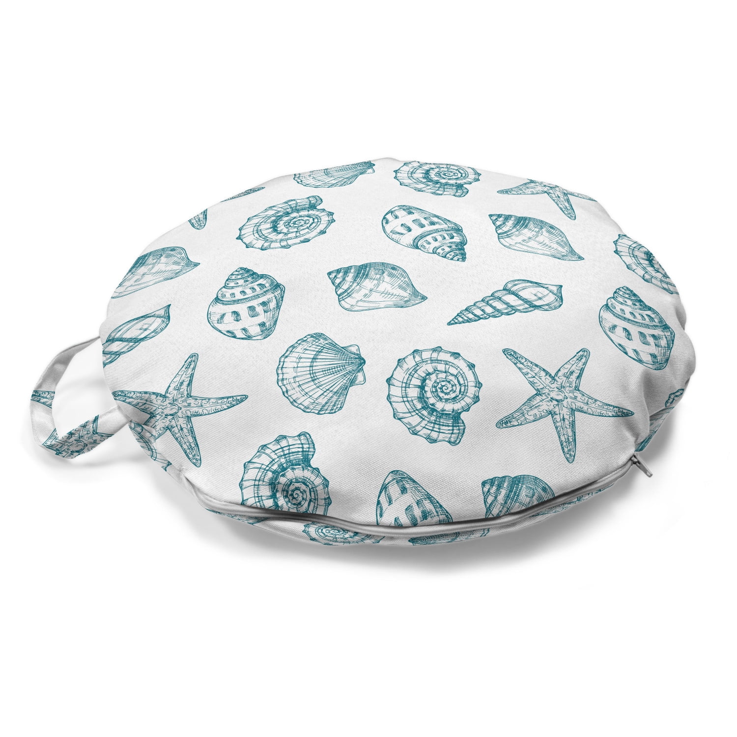 Ocean Round Floor Cushion with Handle, Beach Sea Shells Nautical ...