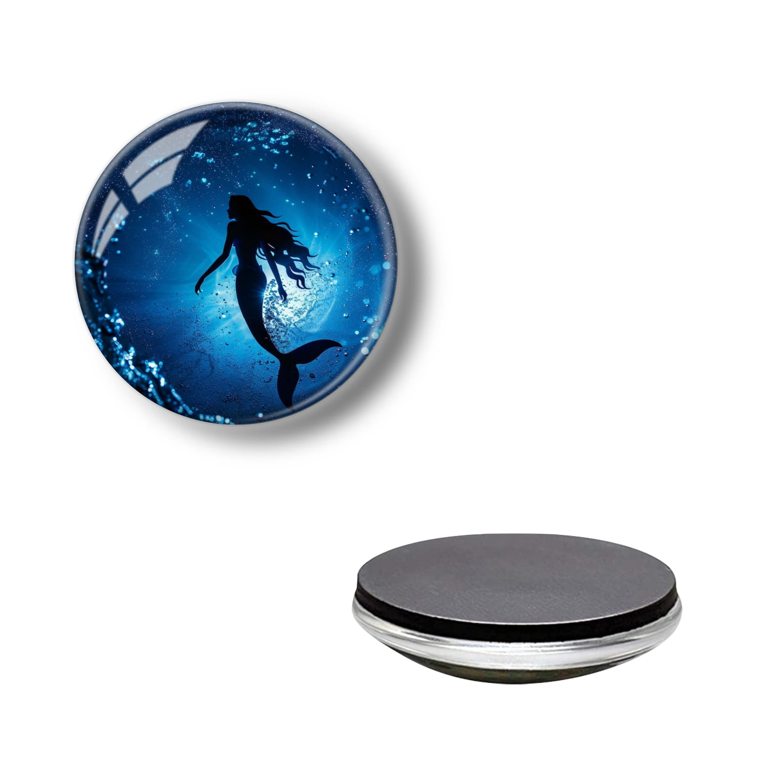 Ocean Round Glass Fridge Magnet Sticker, Mermaid Strong Non-Scratch ...