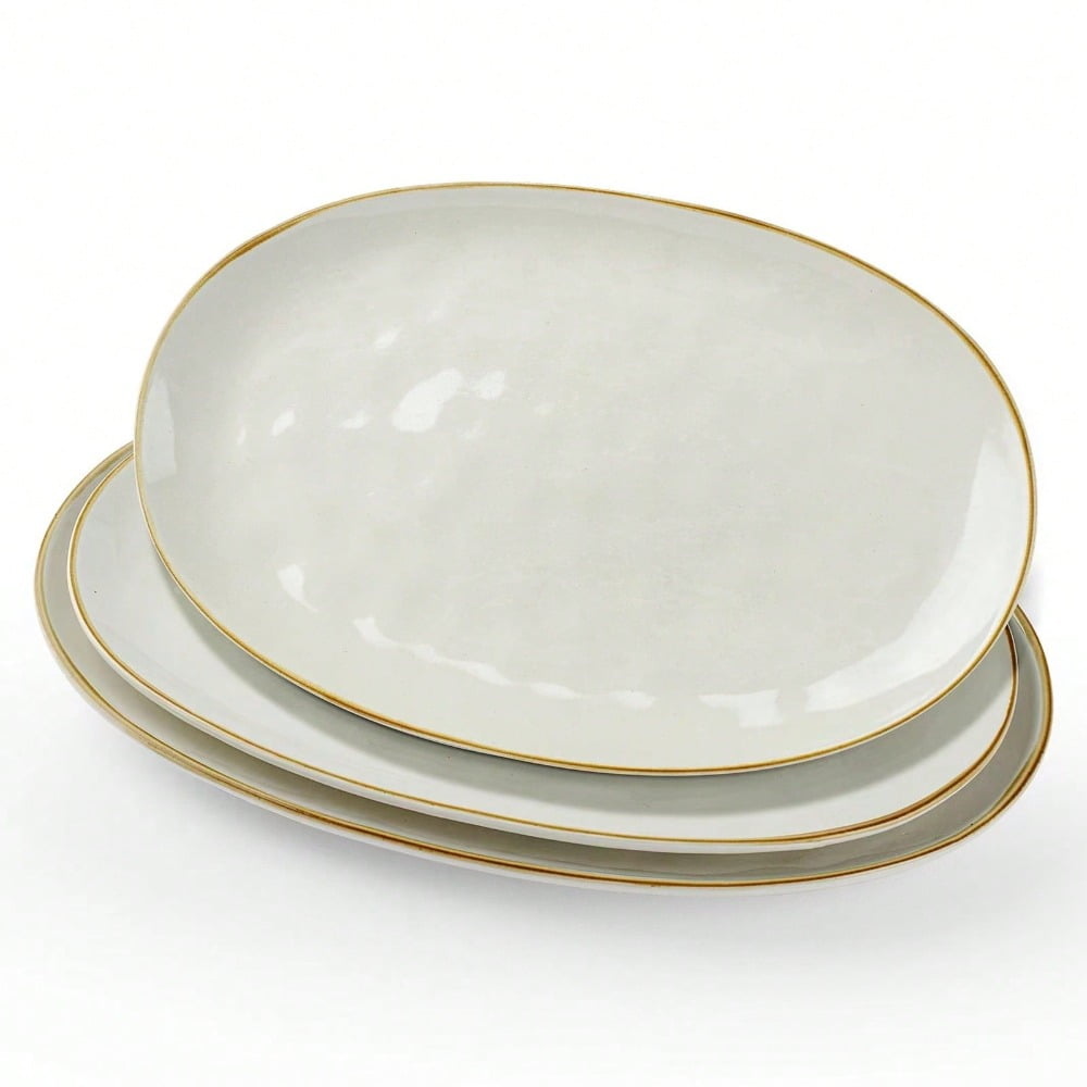 Ocean Round Serving Platter, Oval 15.59/14.3/12.9inch Serving Dishes For Entertaining, Microwave ...