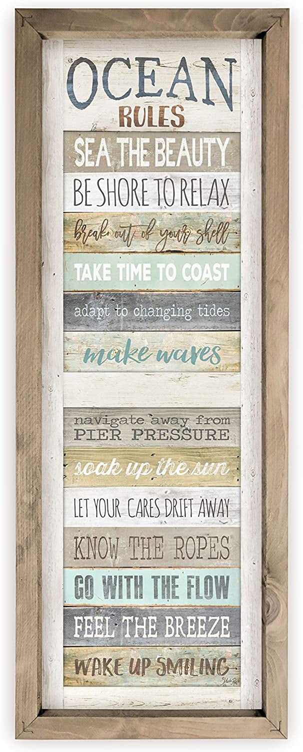Ocean Rules Rustic Framed Wood Farmhouse Wall Sign 8x24 (Frame Included ...