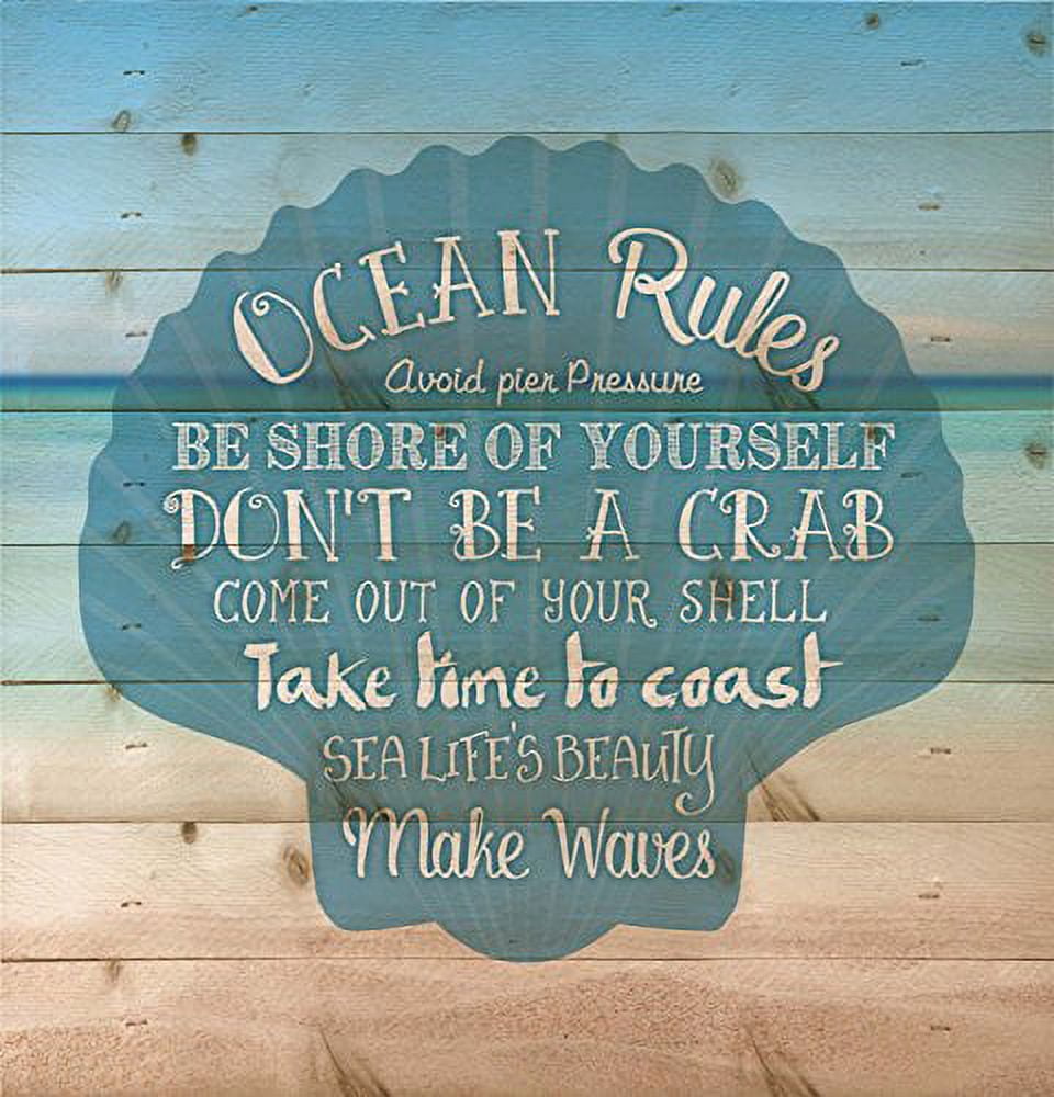 Ocean Rules Seashell Beach Design 12 x 12 Wood Pallet Design Wall Art ...