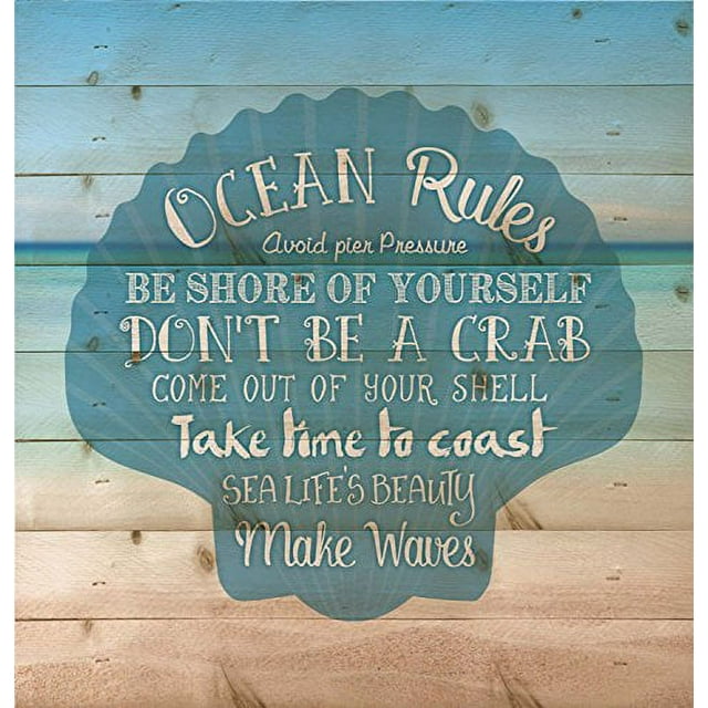 Ocean Rules Seashell Beach Design 12 x 12 Wood Pallet Design Wall Art ...