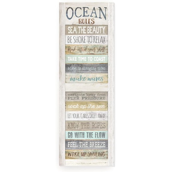 Ocean Rules Wood Rustic Style Wall Décor Sign 12x36 - Walmart.com