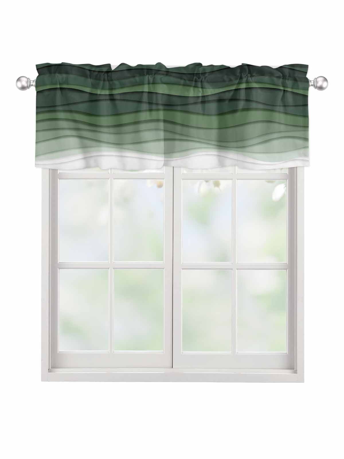 Ocean Sage Green Gradient Art Curtain Valances for Kitchen Windows,Rod ...