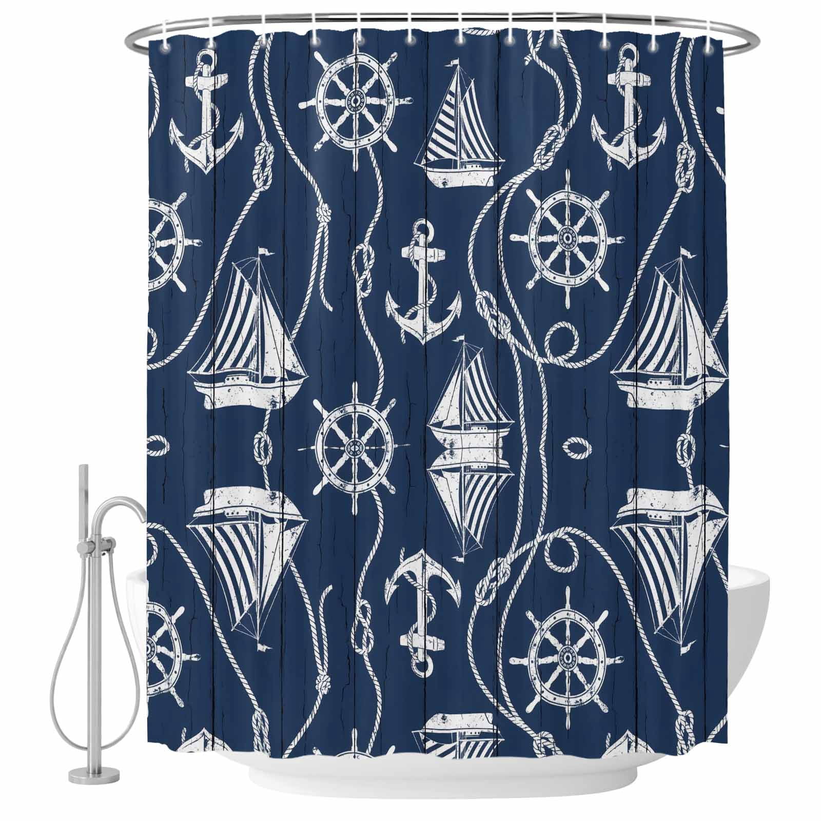 Ocean Sailboat Shower Curtain Set - 72" x 78" Washable Bathtub Curtain ...