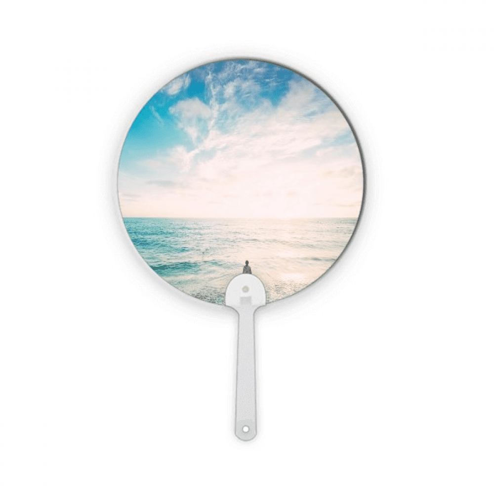 Ocean Sand Beach Sea Picture Plastic Round Handheld Fan Decorations ...