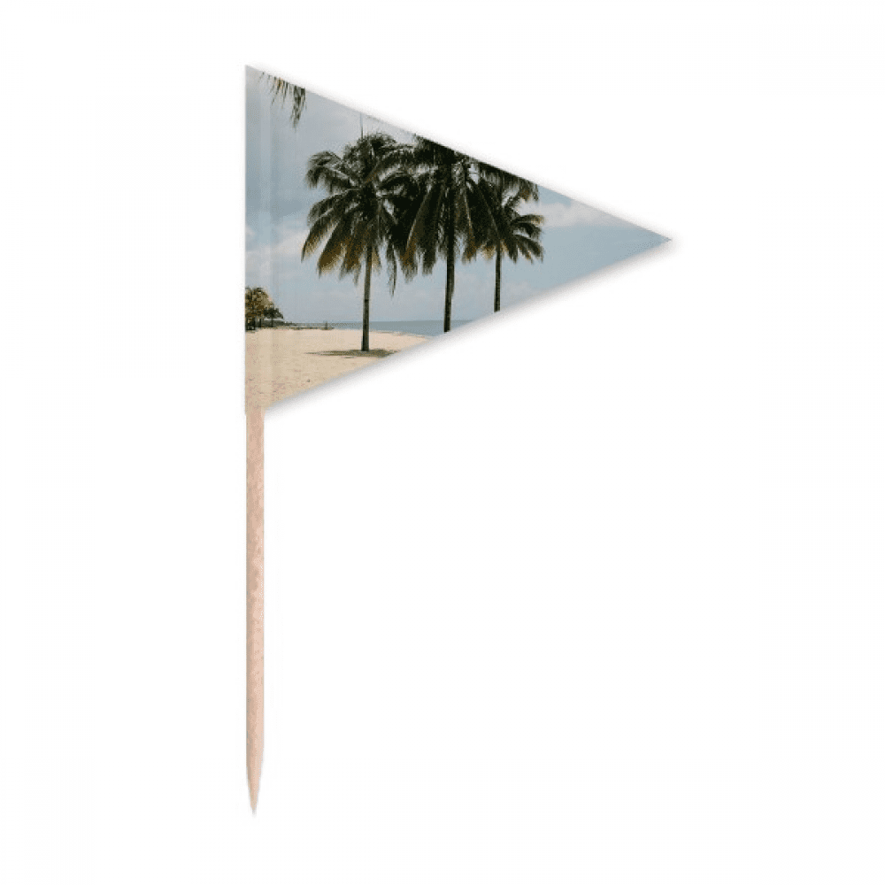 Ocean Sand Beach Sea Tree Picture Toothpick Triangle Cupcake Toppers ...