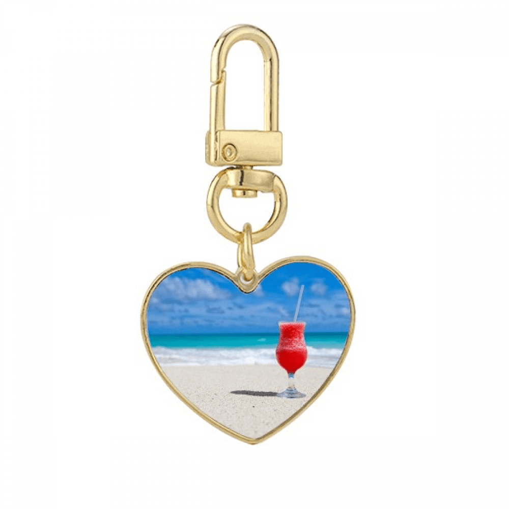 Ocean Sand Beach Watermelon Juice Picture Gold Heart Keychain Metal ...