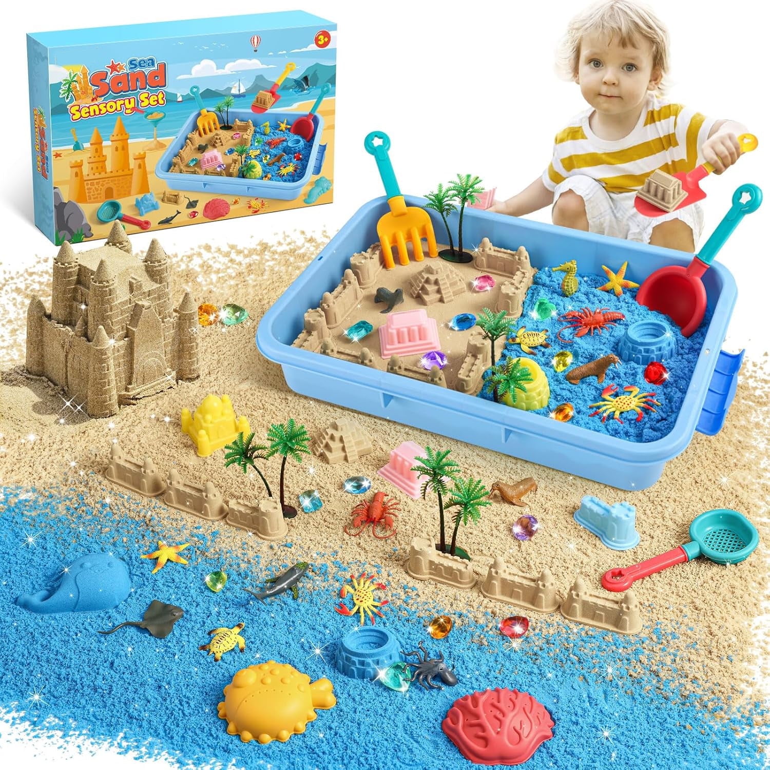 Ocean Sand Seneory Bin,Sand Box Play Sand Kit With 2.2lbs Play Sand ...