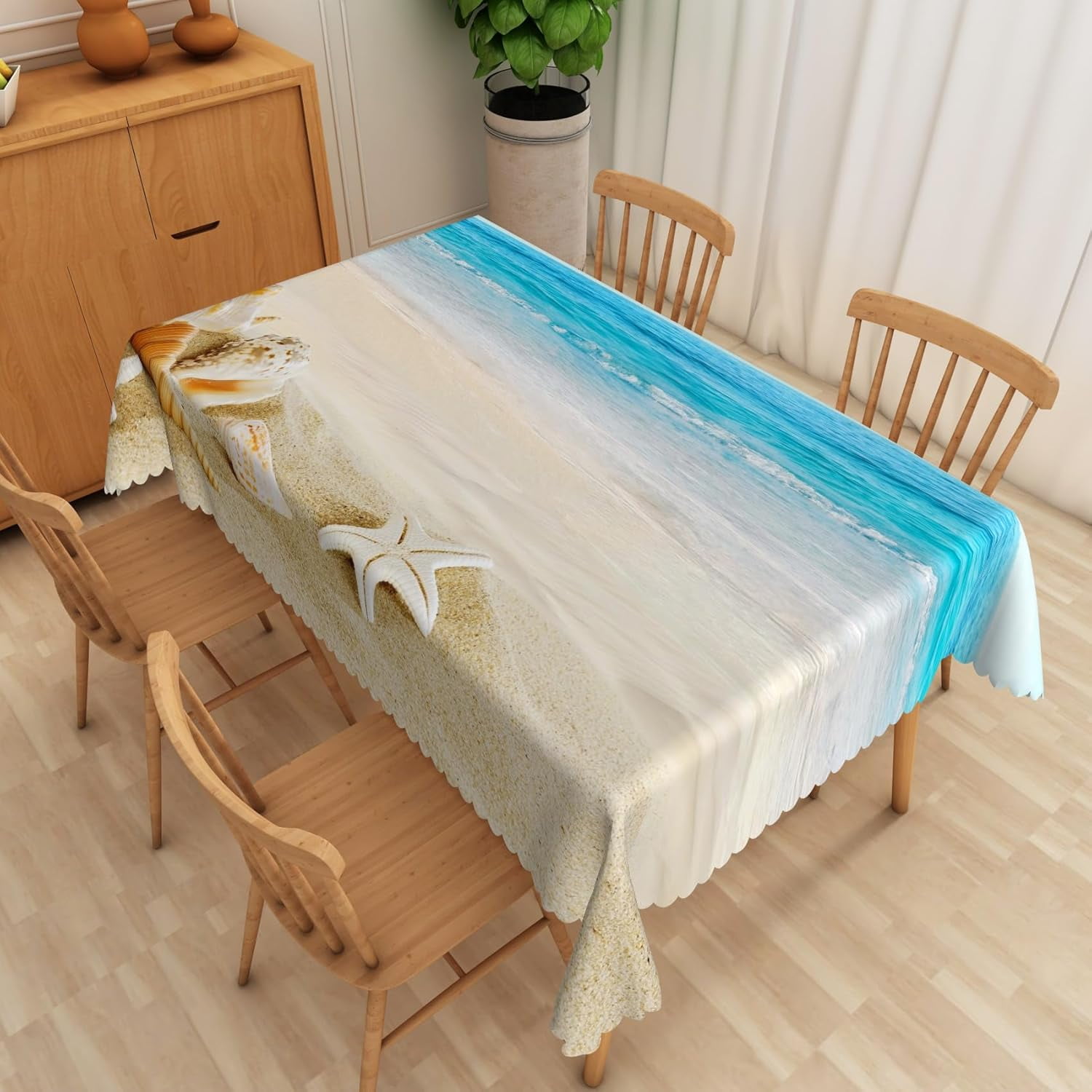 Ocean Sandy Beach Tablecloth,30x60 Inch Summer Seaside Beach Seashell ...