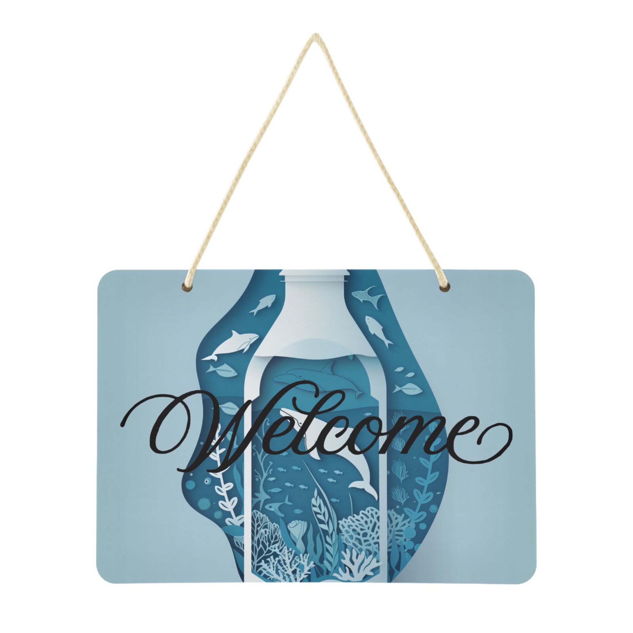Ocean Scene in Bottle Welcome Sign Front Door PVC 14x10 inch Hanger ...