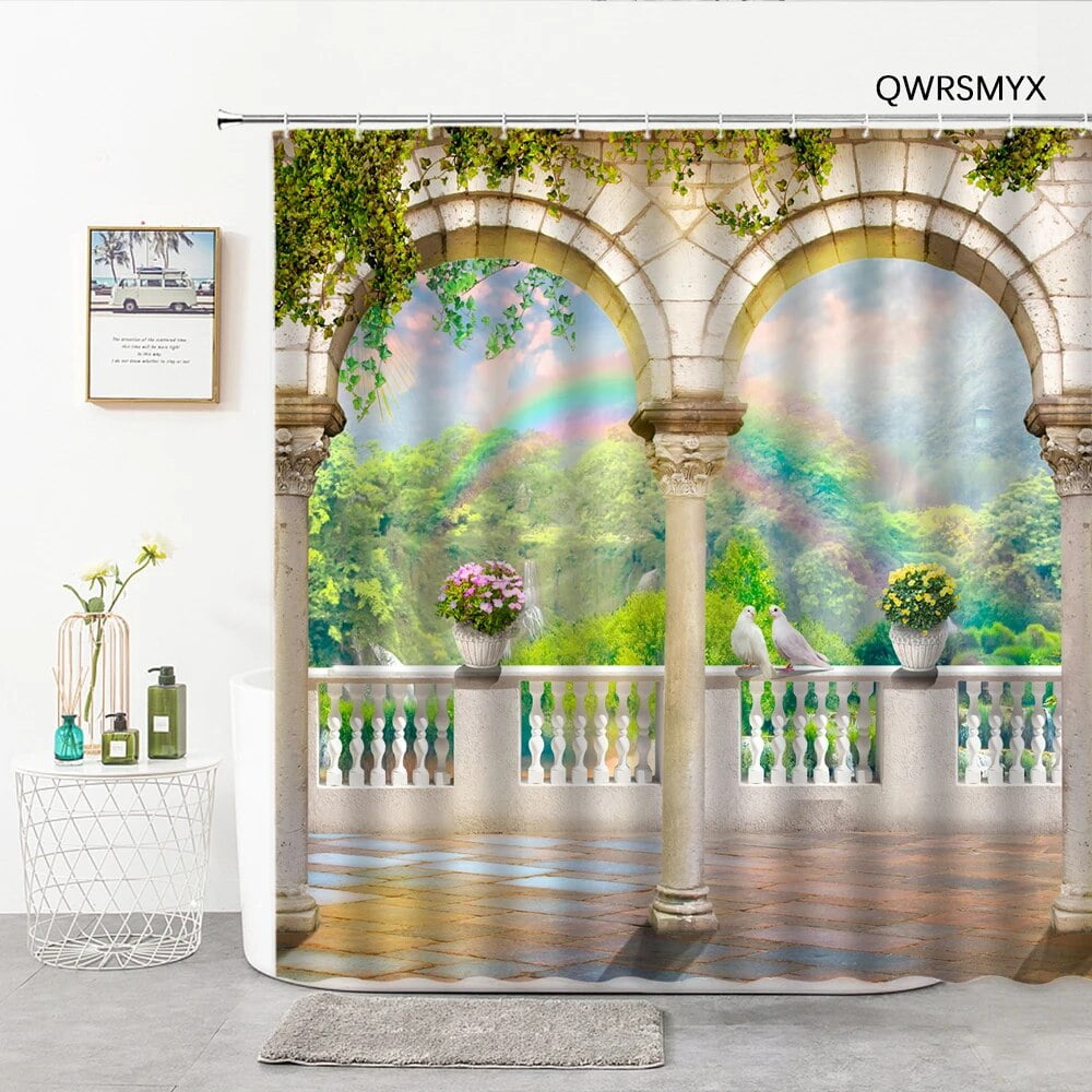 Ocean Scenery Outside The Stone Pillar Arch Shower Curtain Bathroom ...