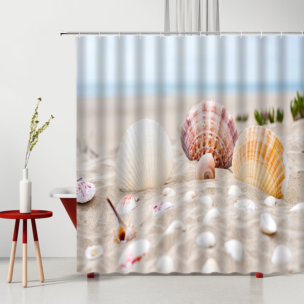 Ocean Scenery Shower Curtain Shell Beach Sea Turtle Cruise Ship Sunshine Household Bathtub ...