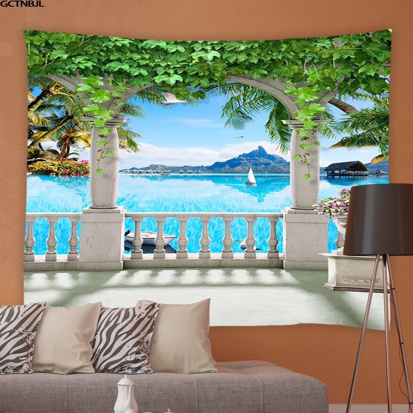 Ocean Scenery Wall Hanging Tapestry Mediterranean Landscape Living Room ...