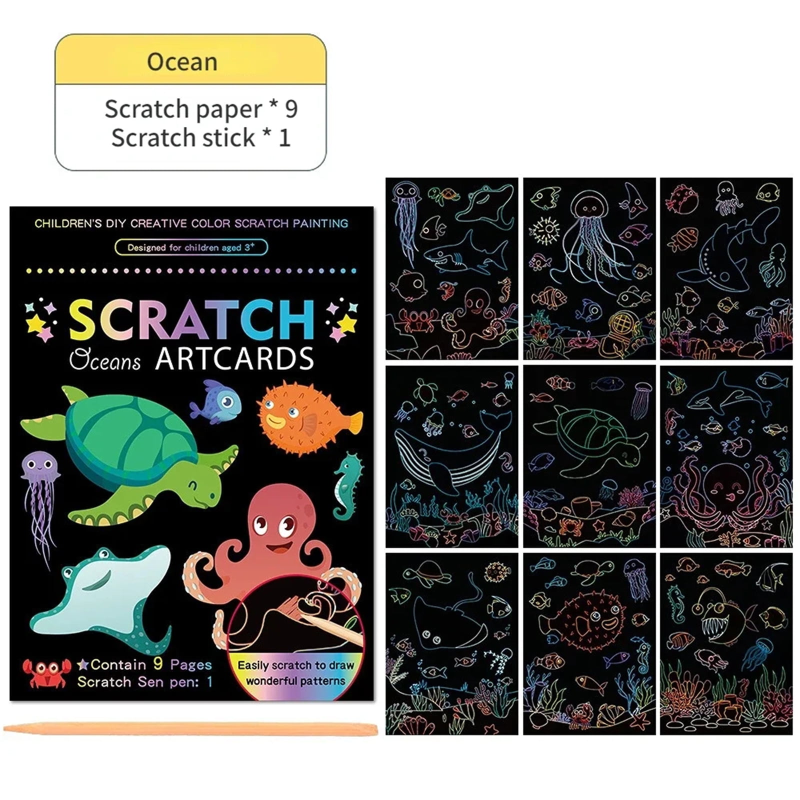 Ocean Scratch Art Cards with 9 Scratch Papers and 1 Scratch Stick for ...