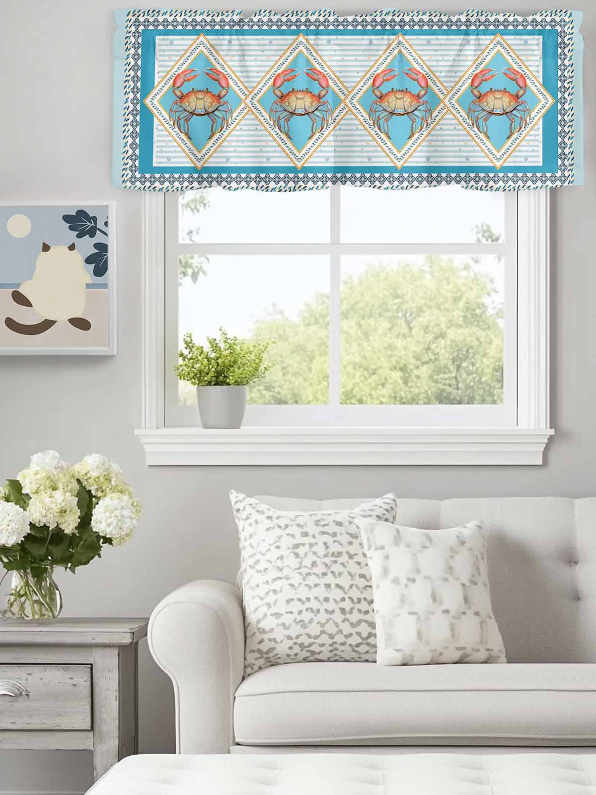 Ocean Sea Animal Red Crab Valances for Windows,Rod Pocket Valance for ...