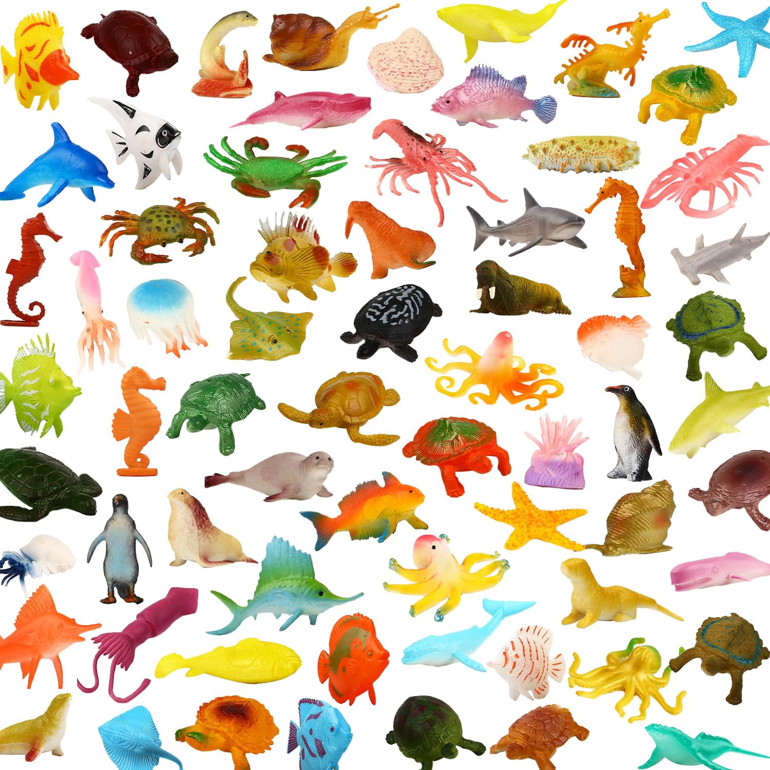 Ocean Sea Animals, 80 Pcs Mini Underwater Sea Life Toys Set, Sea Animal ...